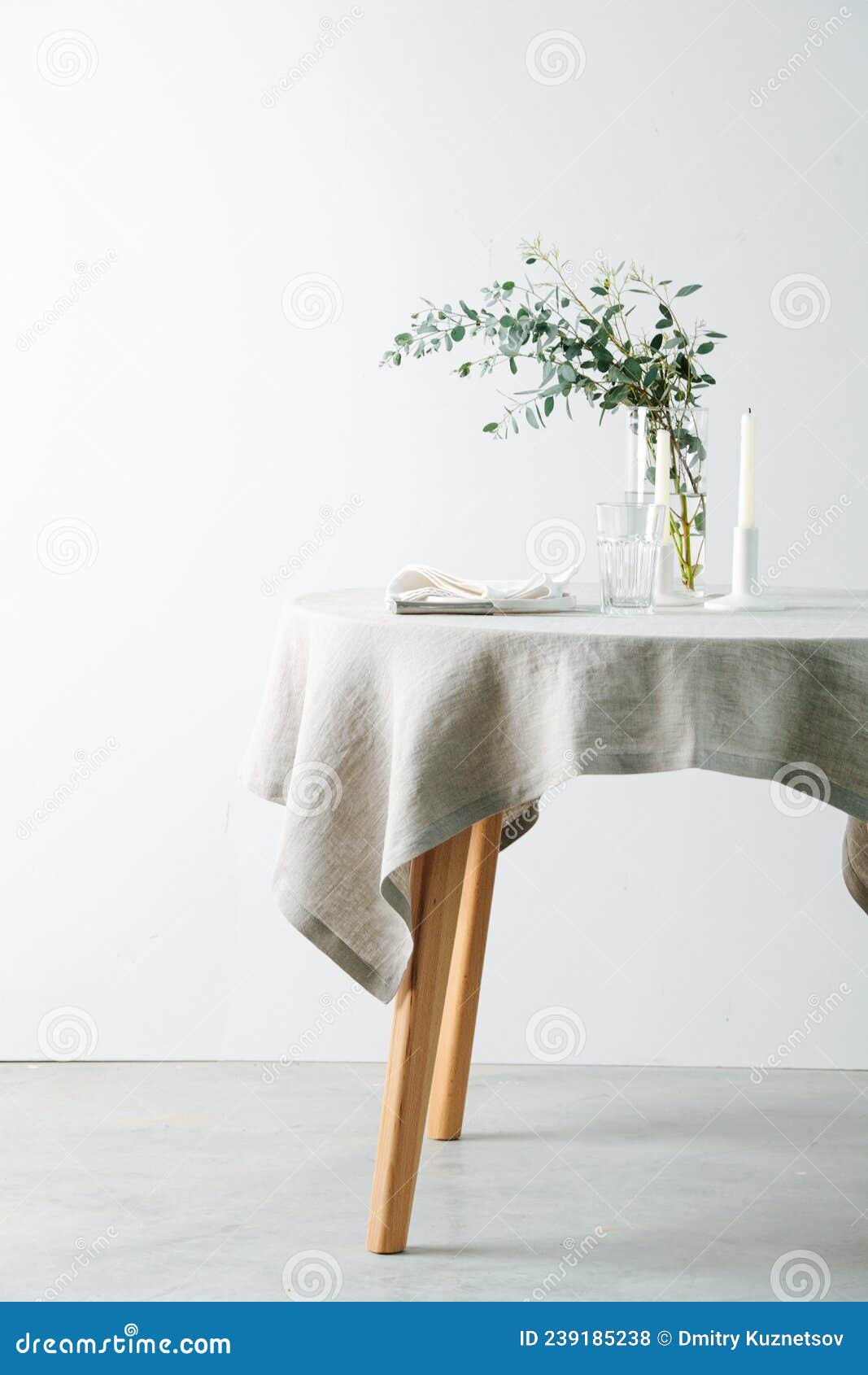 Low Angle Image of a Served Round Table with a White Tablecloth Stock ...