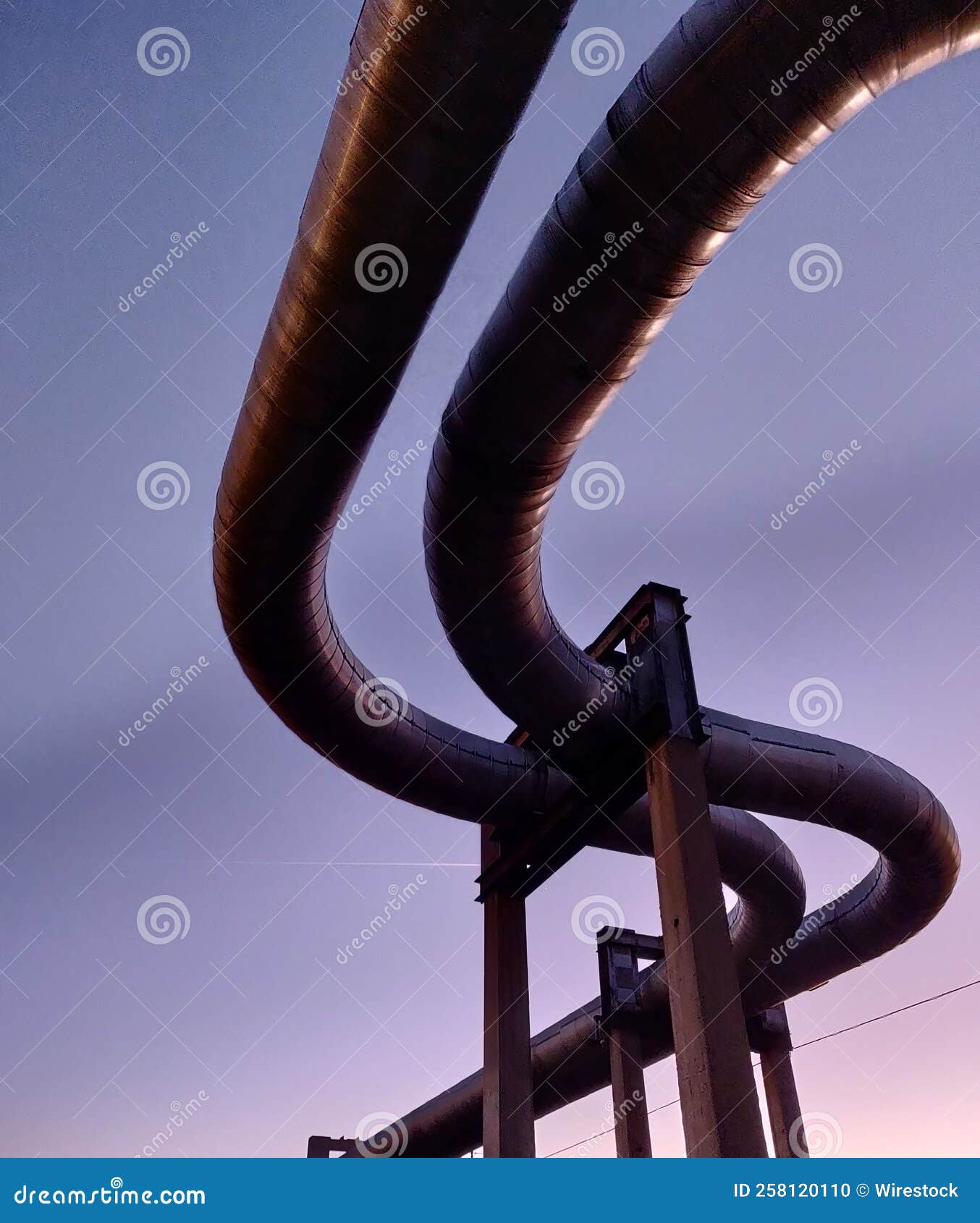 Low Angle of Live Steam Pipeline Fixed Above the Ground with Huge Stone ...