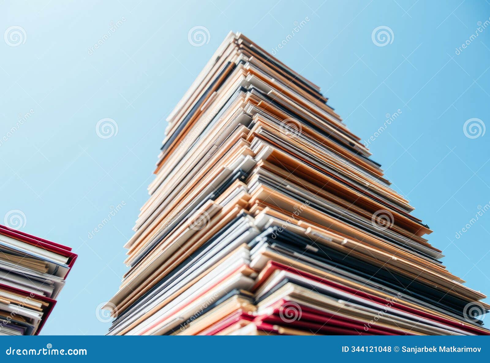 Low Angle Looking Up At A Towering Stack Of Folders On The Verge Stock ...