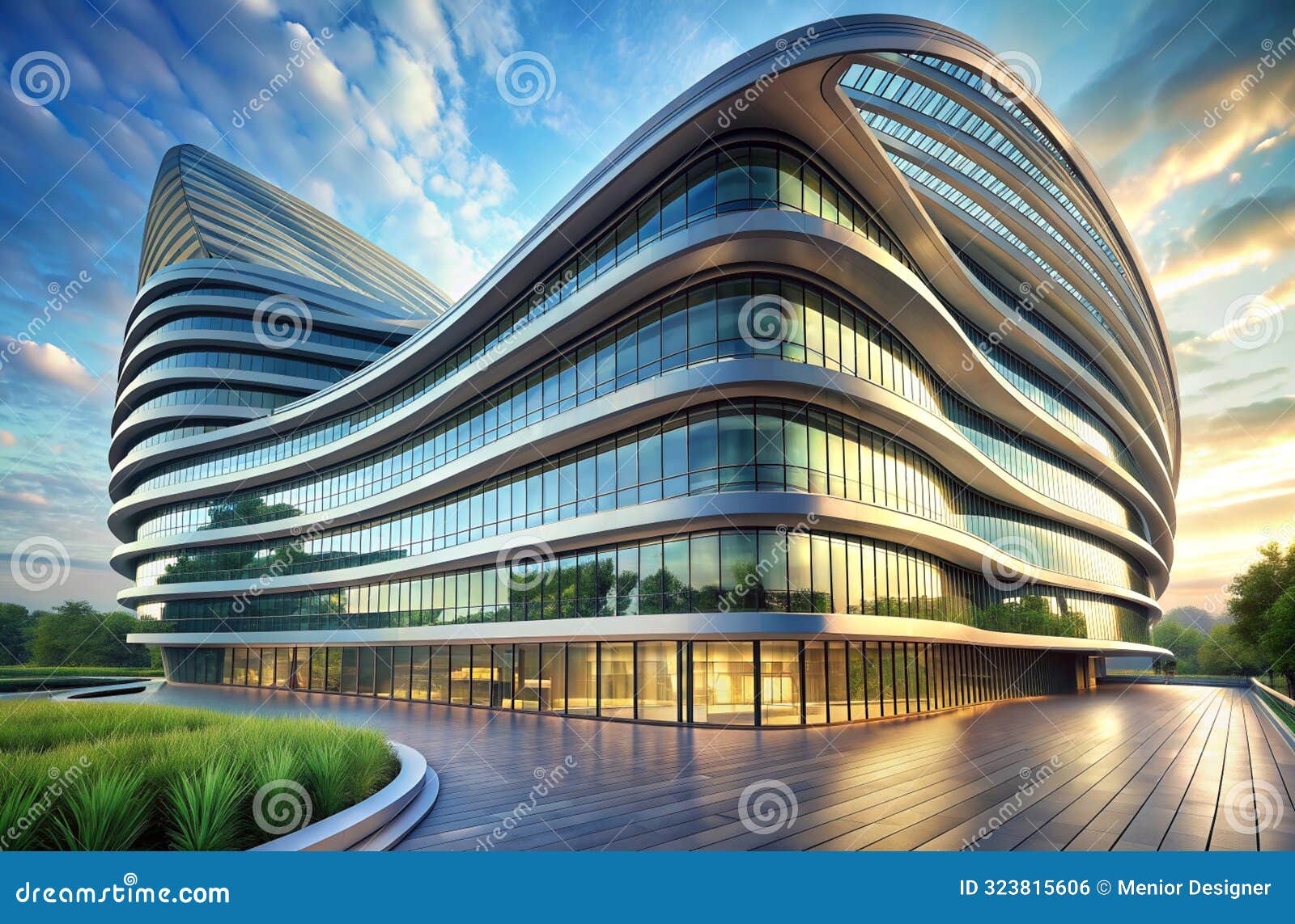 Low Angle of Modern Office Tower, Curved Structure, Generative AI Stock ...