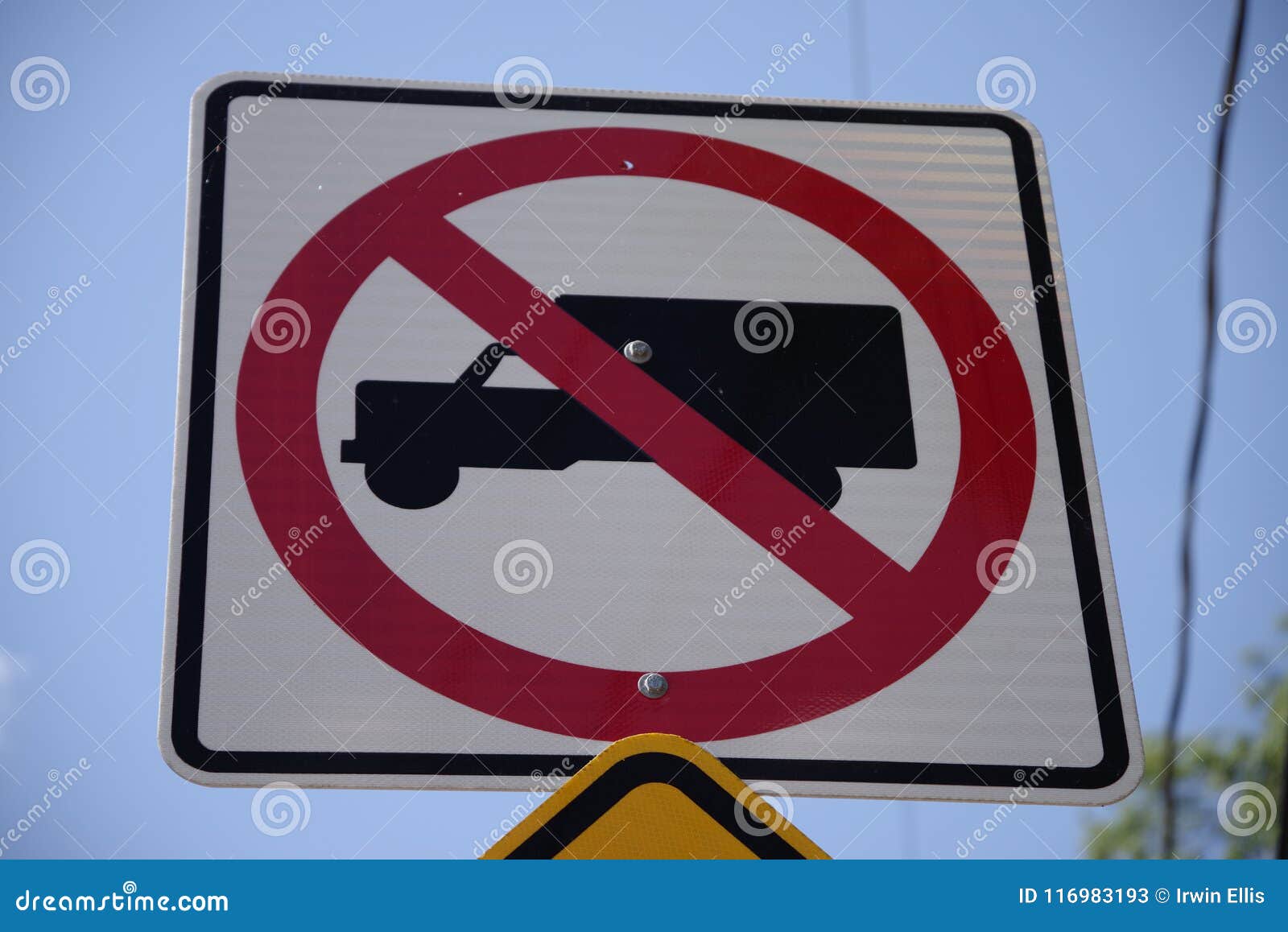 No Trucks Allowed Street Sign In A Red Circle And Pedestrian Crossing ... No Trucks Allowed Street Sign In A Red Circle And Pedestrian Crossing ...