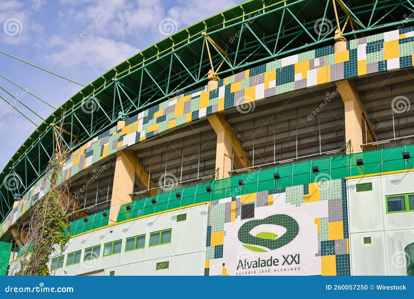 Low-angle Partial View of Jose Alvalade Stadium Exterior Under the Blue ...