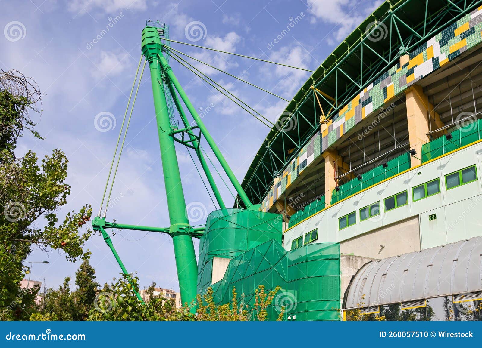 Low-angle Partial View of Jose Alvalade Stadium Exterior Under the Blue ...