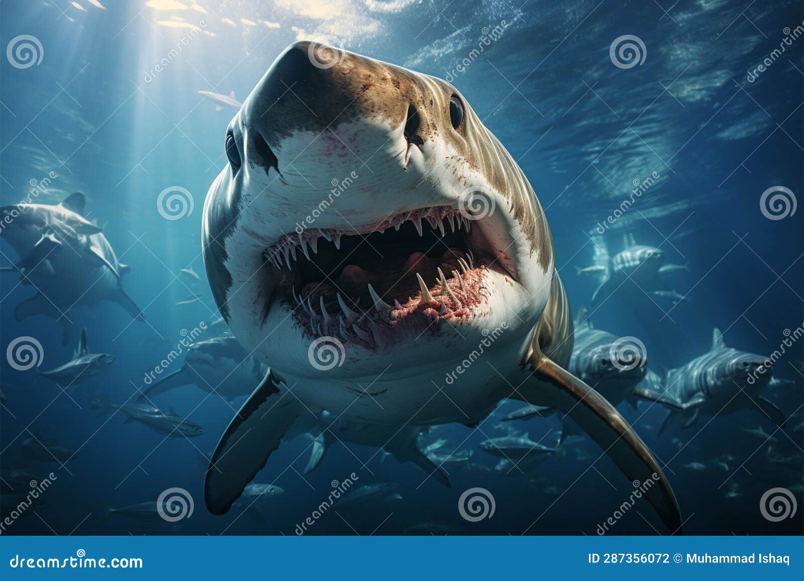 Low Angle Perspective Captures Duo of Sharks Navigating Vast, Azure ...