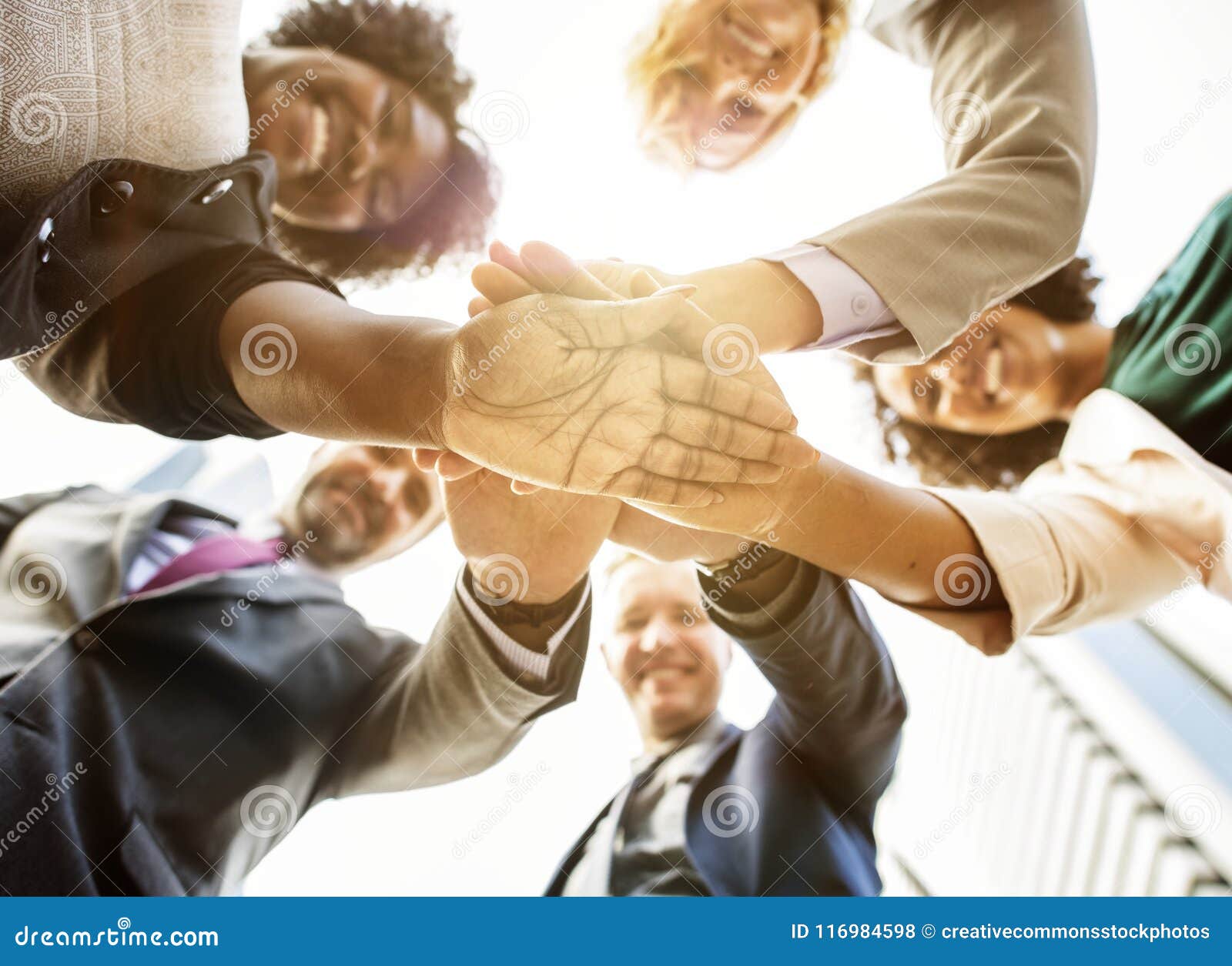 Low Angle Photo Of People Doing Huddle Up Picture. Image: 116984598