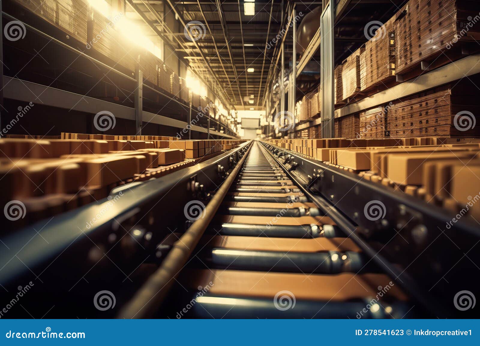 Low Angle Point of View of a Warehouse Conveyor Belt. Generative Ai ...