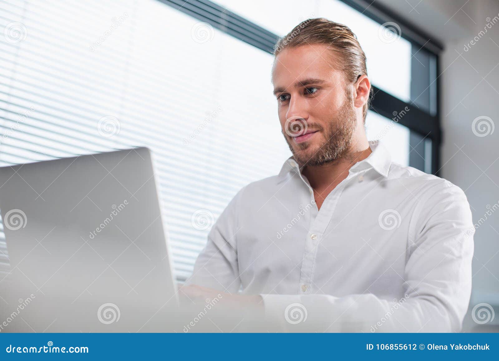 Concentrated Man Locating in Workplace Stock Photo - Image of adult ...