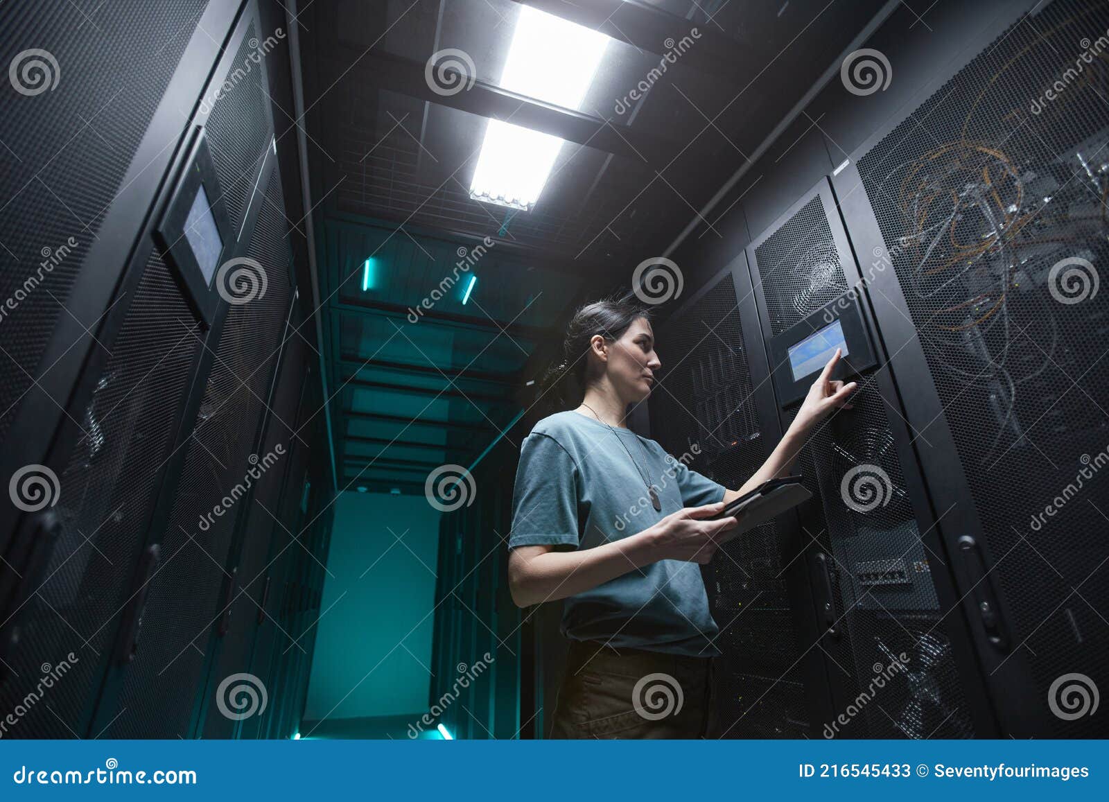Female it Technician Managing Server in Data Center Stock Image - Image ...