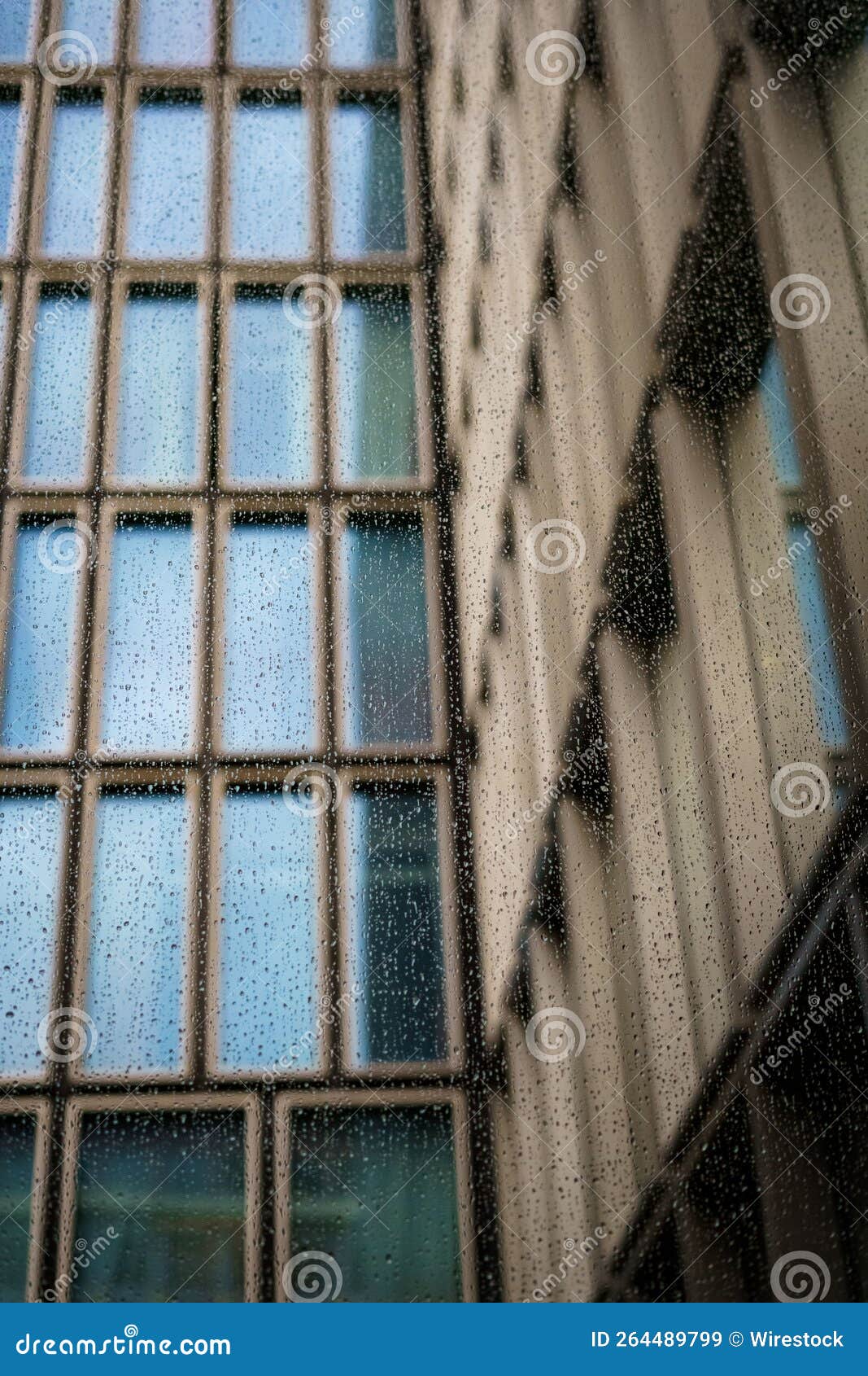Low Angle of Raindrops on a Window of the Office Building Stock Image ...