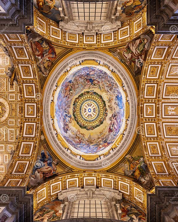 Low Angle of a Richly Decorated Ceiling in the Basilica in Vatican ...