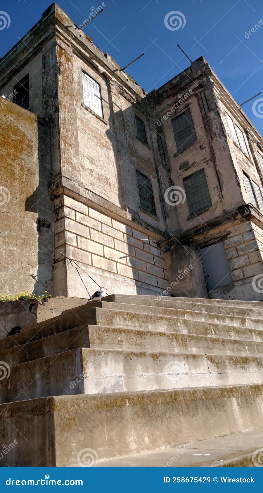 Low Angle Shot of Alcatraz Prison Building Facade in San Francisco ...