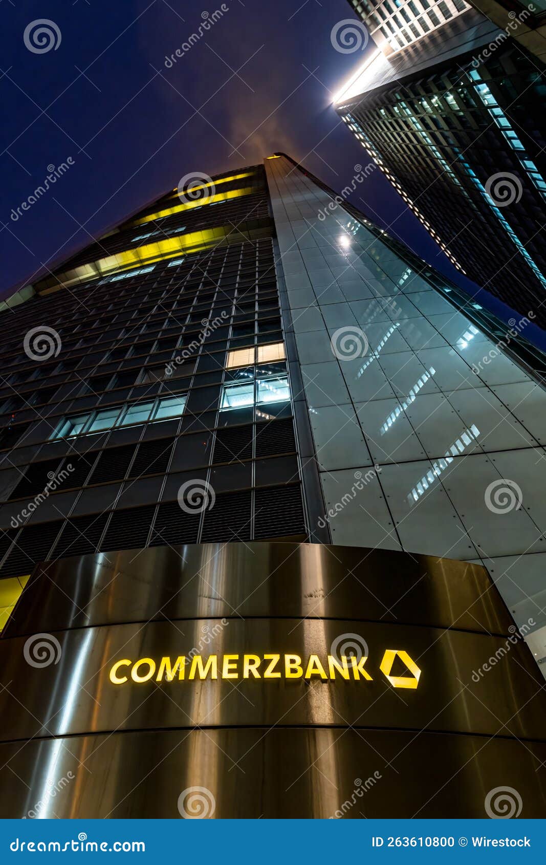 Low Angle Shot of the Commerzbank Building at Night Editorial Image ...