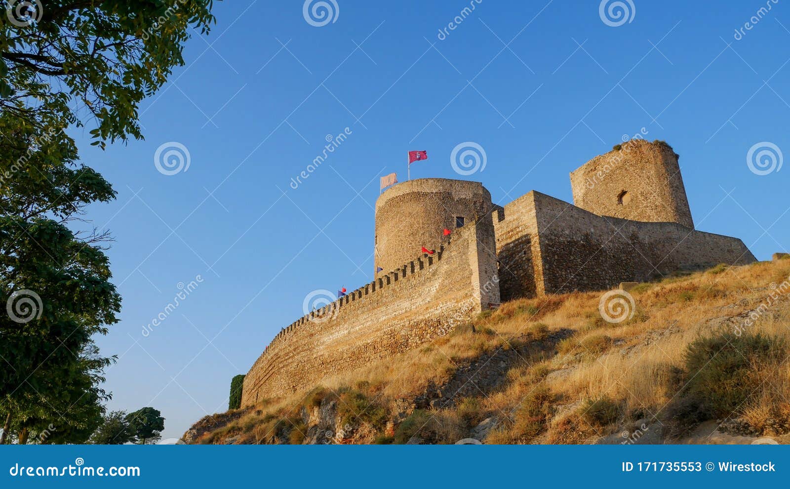 Low Angle Shot of the Consuegra Castle on Top of a Hill in Spain Stock ...