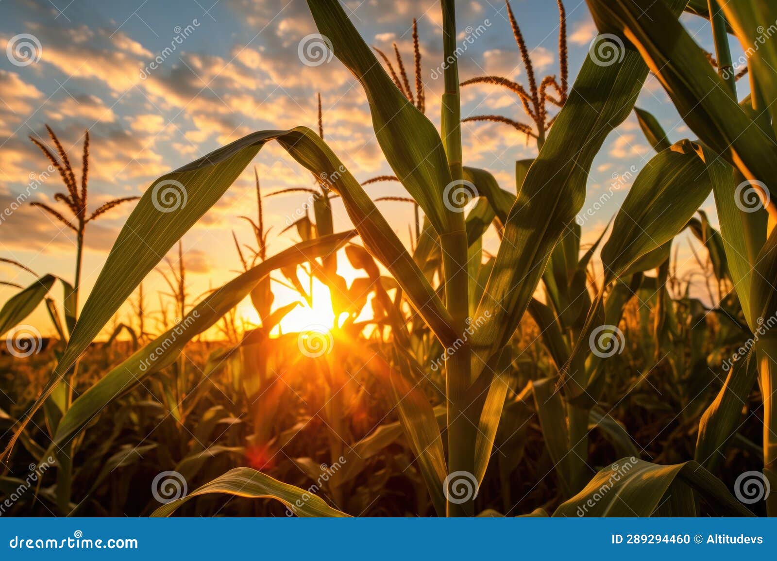 Low Angle Shot of Corn Ears Against the Rising Sun Stock Photo - Image ...