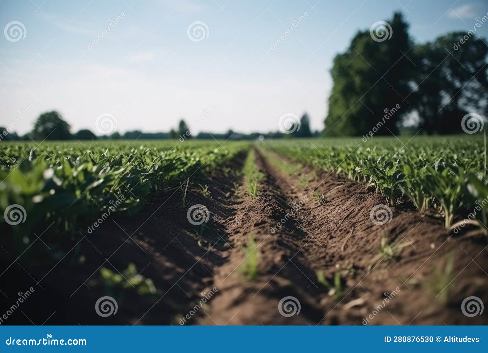 A Low Angle Shot of a Crop Field on a Farm Stock Illustration ...