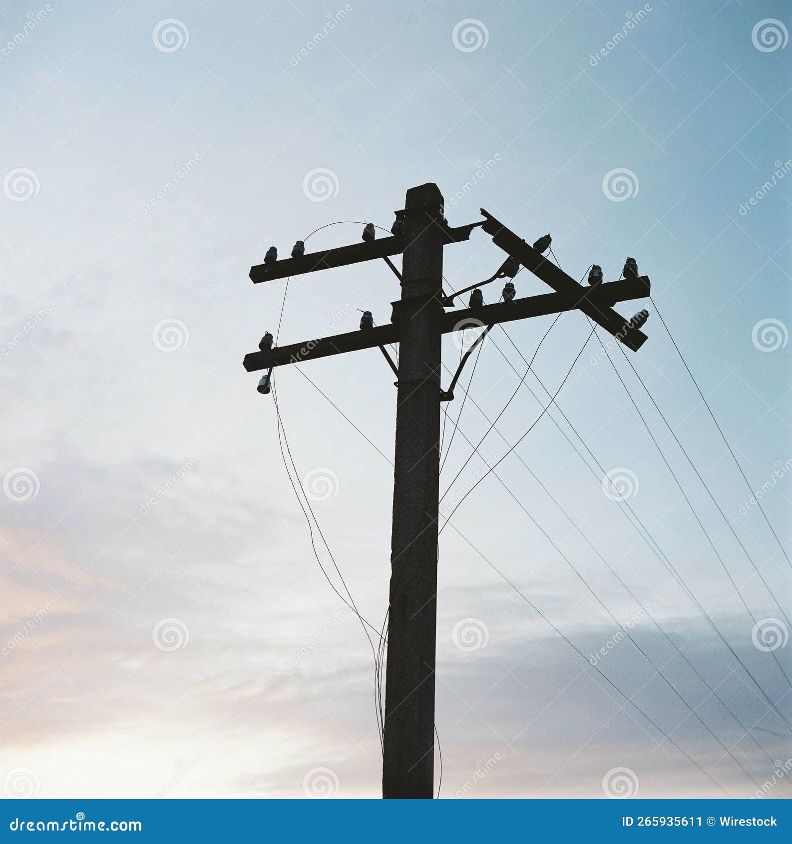 Low Angle Shot of an Electric Post with Wire Stock Image - Image of ...