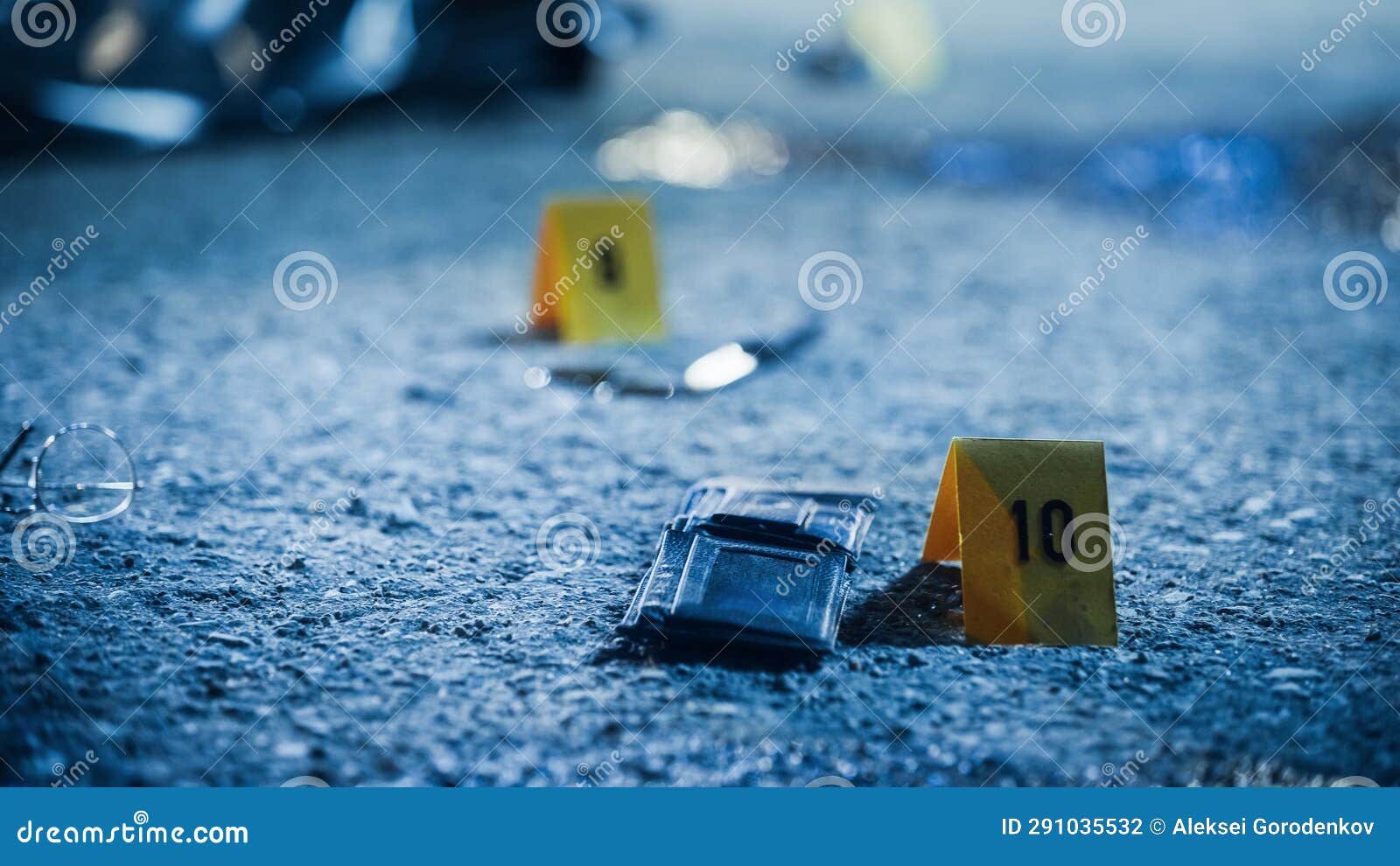 Low Angle Shot of Evidence Scattered at Crime Scene after Unfortunate ...