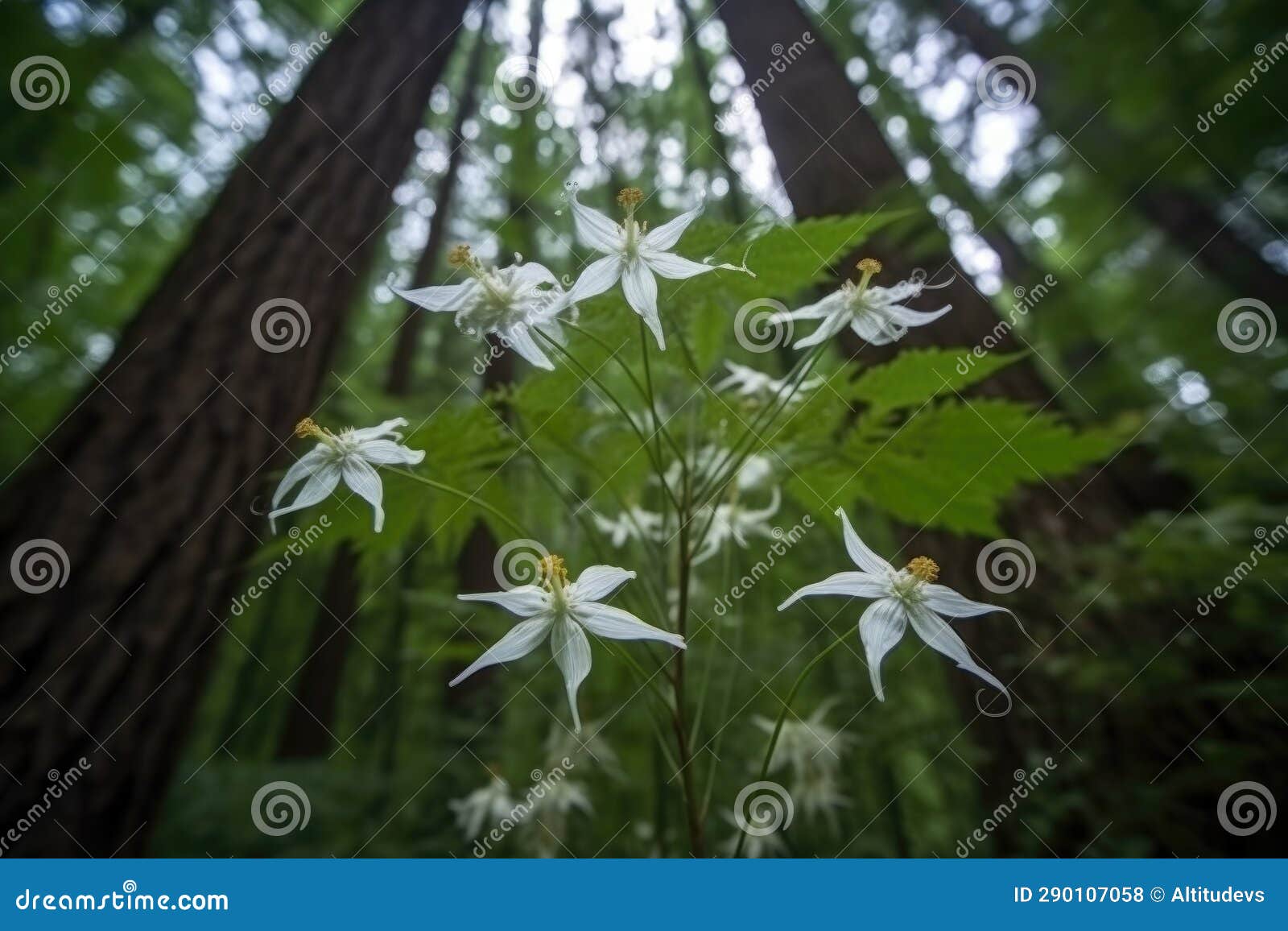 Low Angle Shot of Flowers Growing on a Tree and in the Forest Stock ...