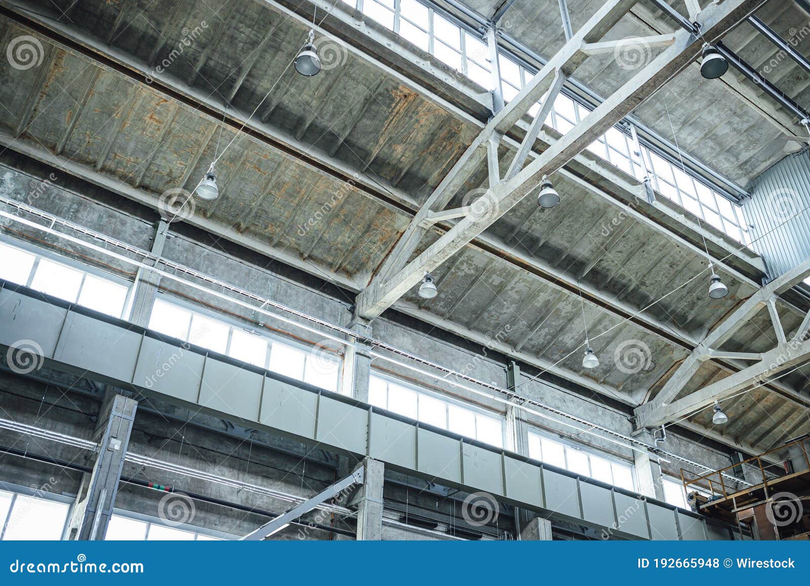 Low Angle Shot Inside a Huge Factory Stock Photo - Image of horizontal ...