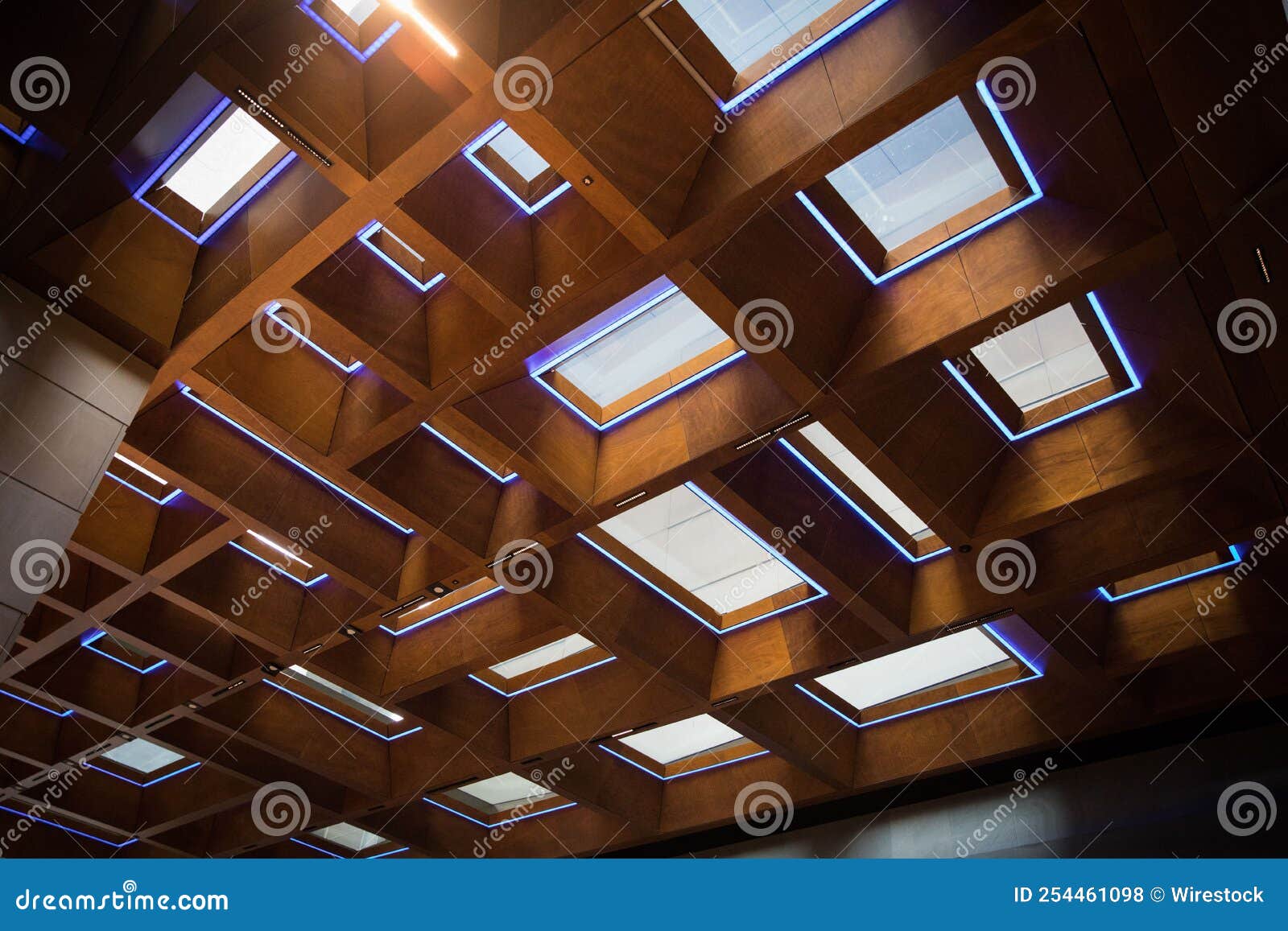 Low Angle Shot of a Modern Ceiling Design for an Office Interior Stock ...