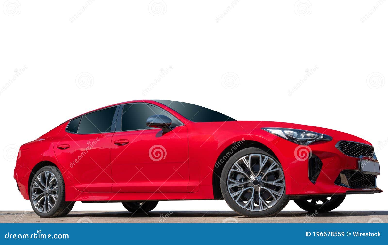 Low Angle Shot of a Modern Red Car on White Background Stock Image ...