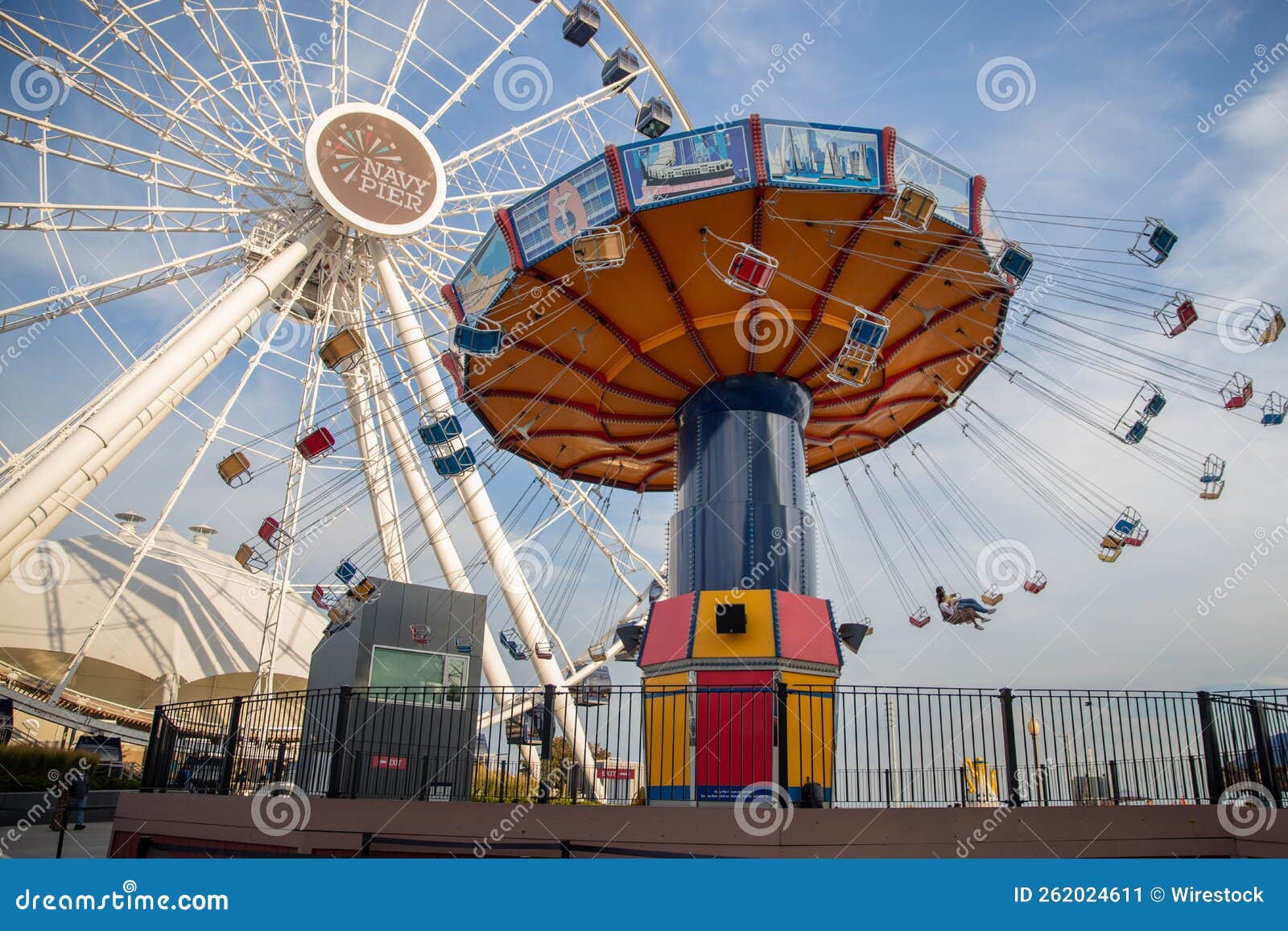 Low Angle Shot of the Navy Pier Rides that is Open for the Public Again ...