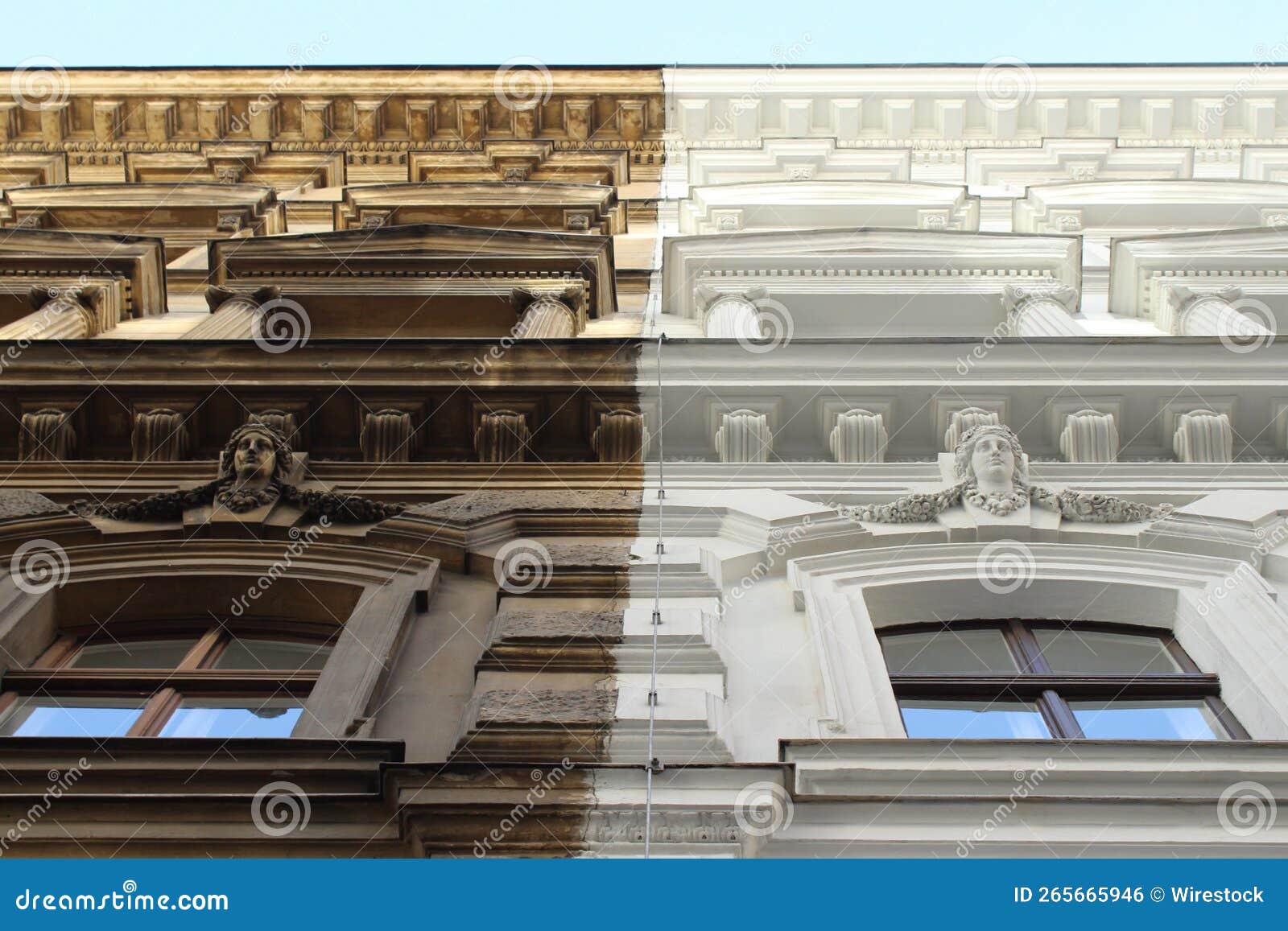 Low Angle Shot of an Old Building Painted White only in Half Stock ...