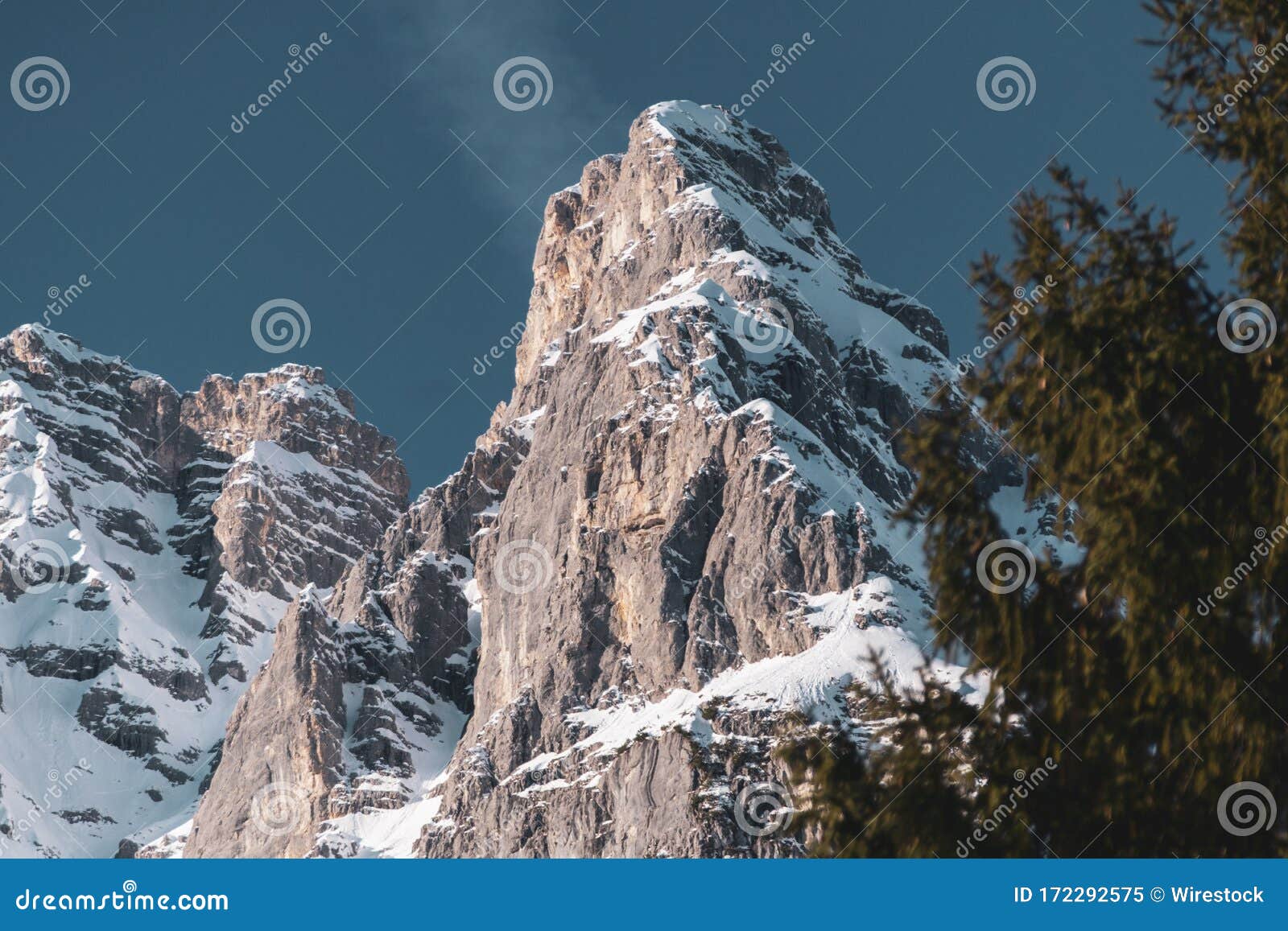 Low Angle Shot of a Part of a Mountain Range with Trees Below it in ...