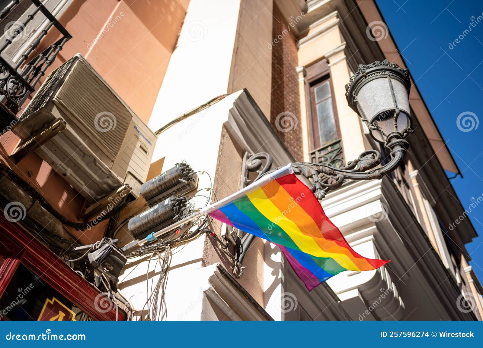 Low Angle Shot of a Pride Flag on a Building Facade Stock Photo - Image ...