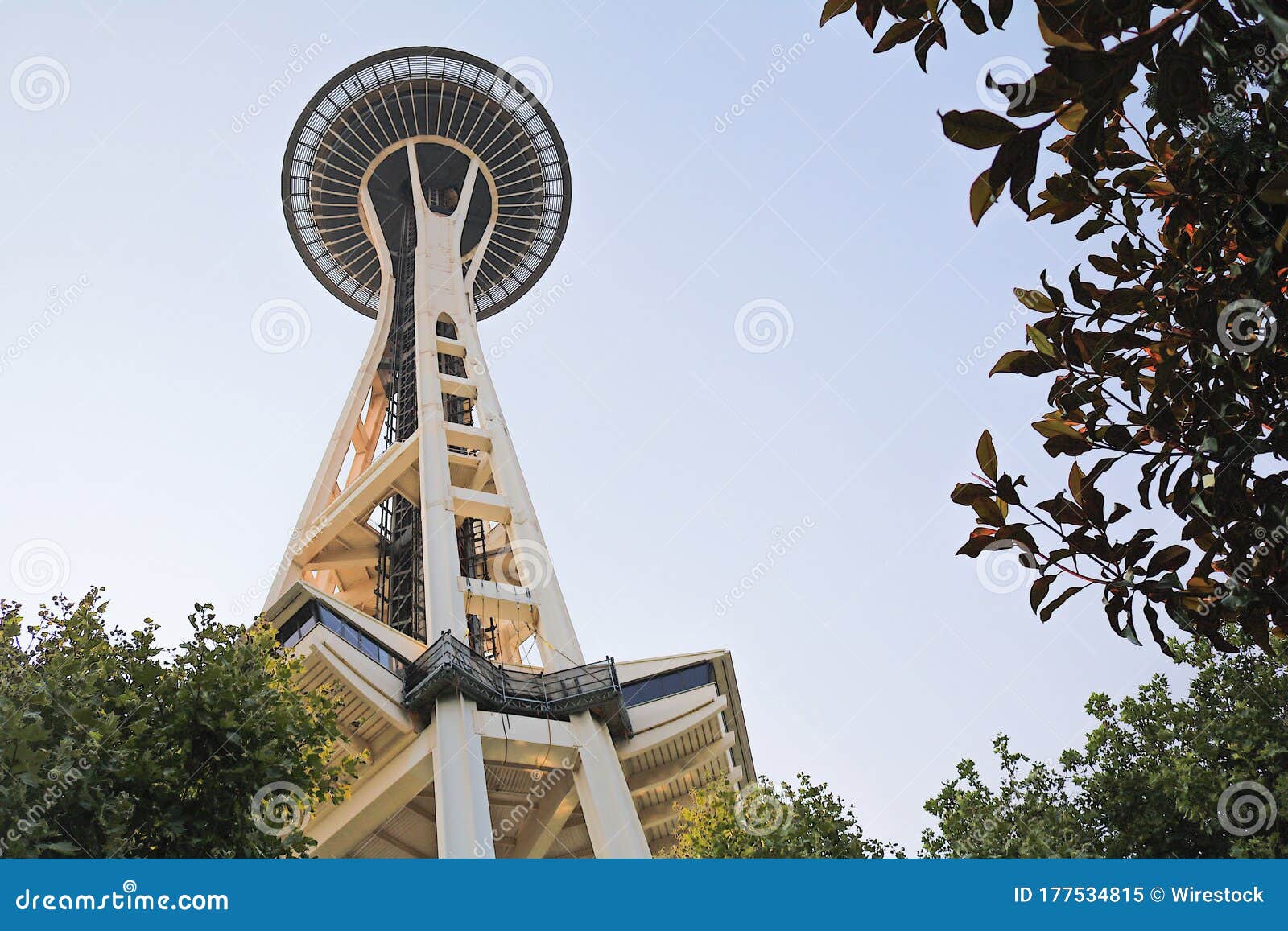 Low Angle Shot of a Space Needle Tower in Seattle, Washington with a ...