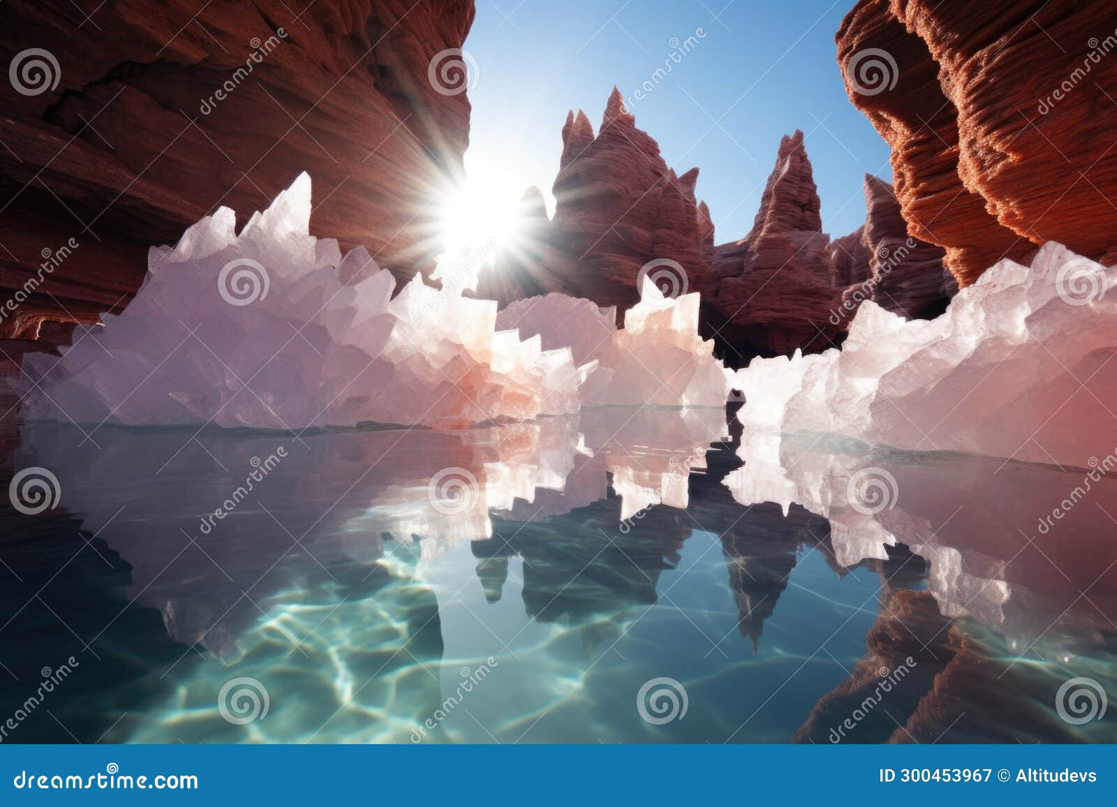 Low-angle Shot of Sunlight Hitting White Salt Crystals Against a Lagoon ...