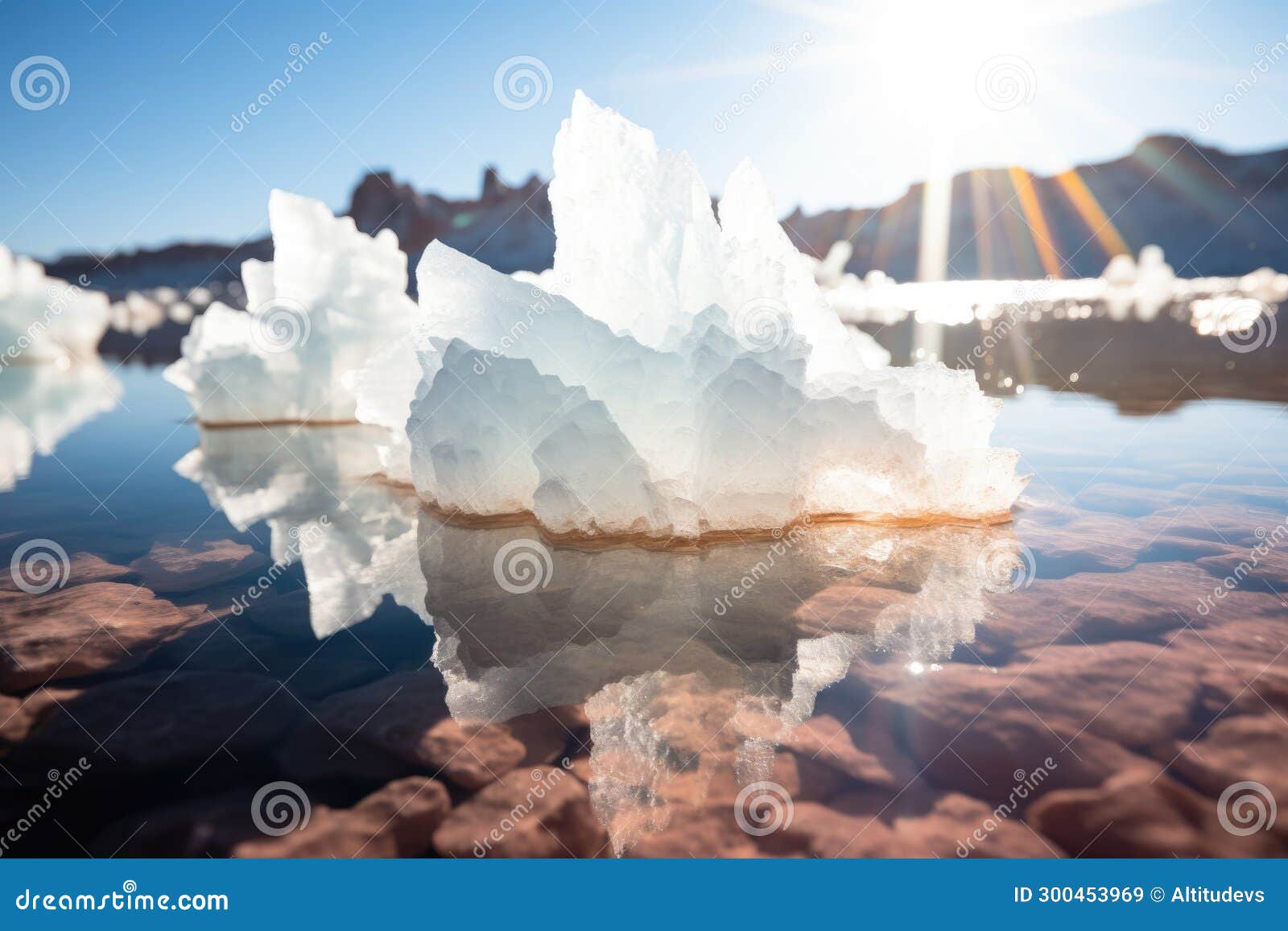 Low-angle Shot of Sunlight Hitting White Salt Crystals Against a Lagoon ...