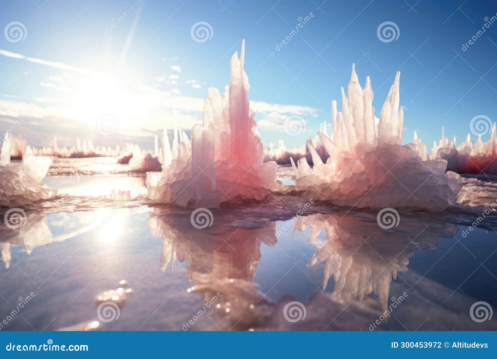 Low-angle Shot of Sunlight Hitting White Salt Crystals Against a Lagoon ...