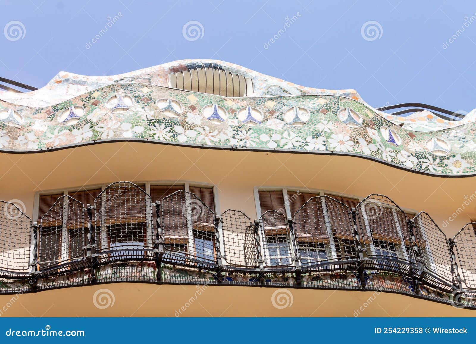 Low Angle Shot of the Top Part of the Inner Side of Casa Batllo ...