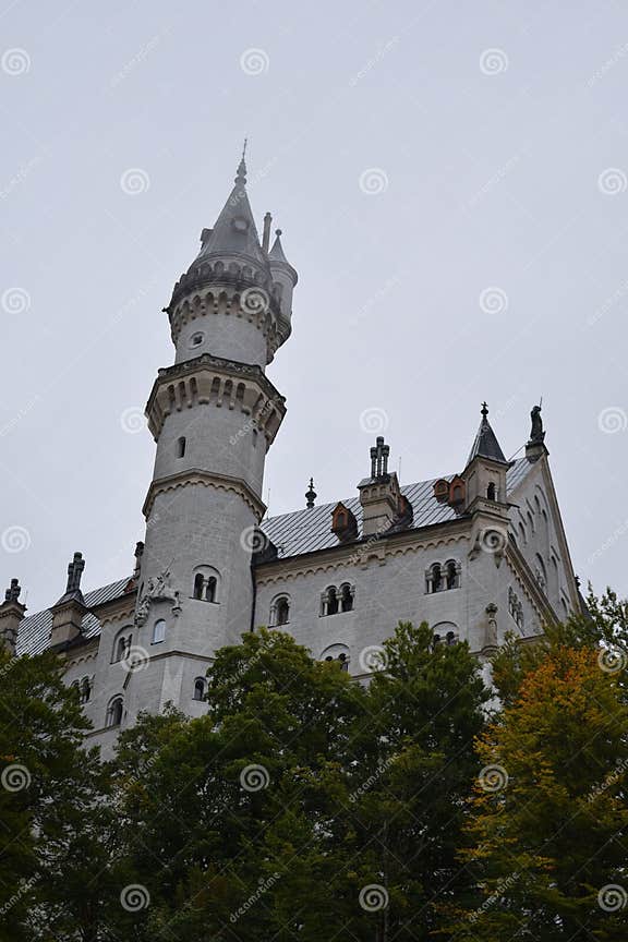 Low Angle Shot of a White Tall Castle Surrounded by Trees Stock Photo ...