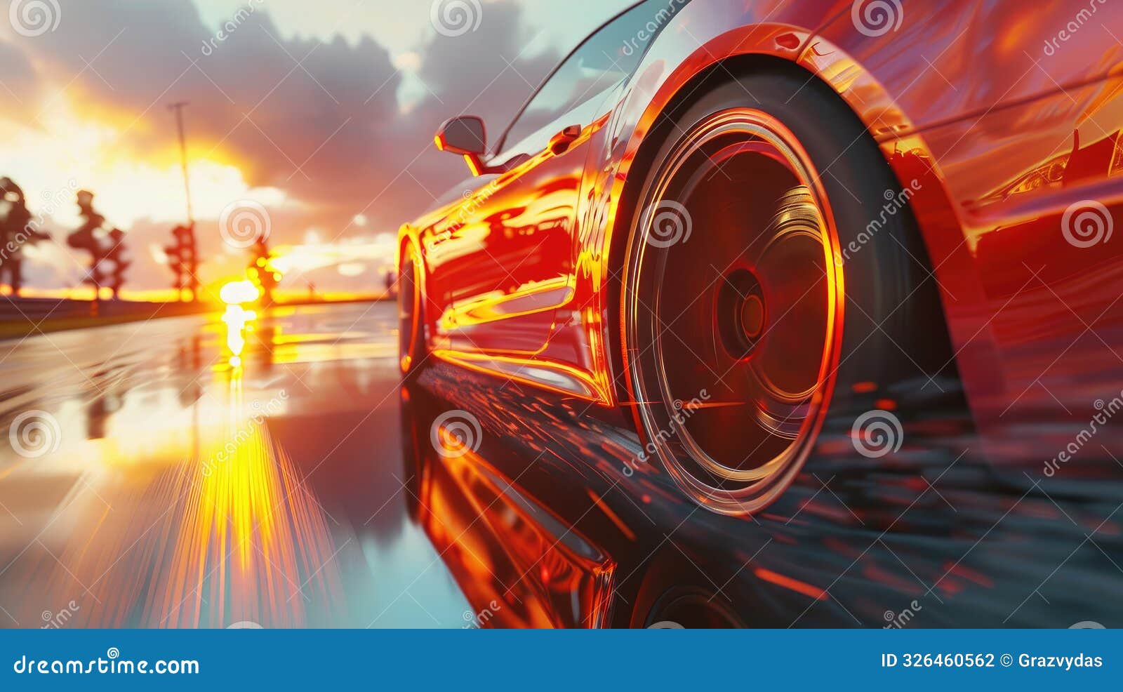 Low Angle Side View of Car Driving Fast at Sunset with Motion Speed ...