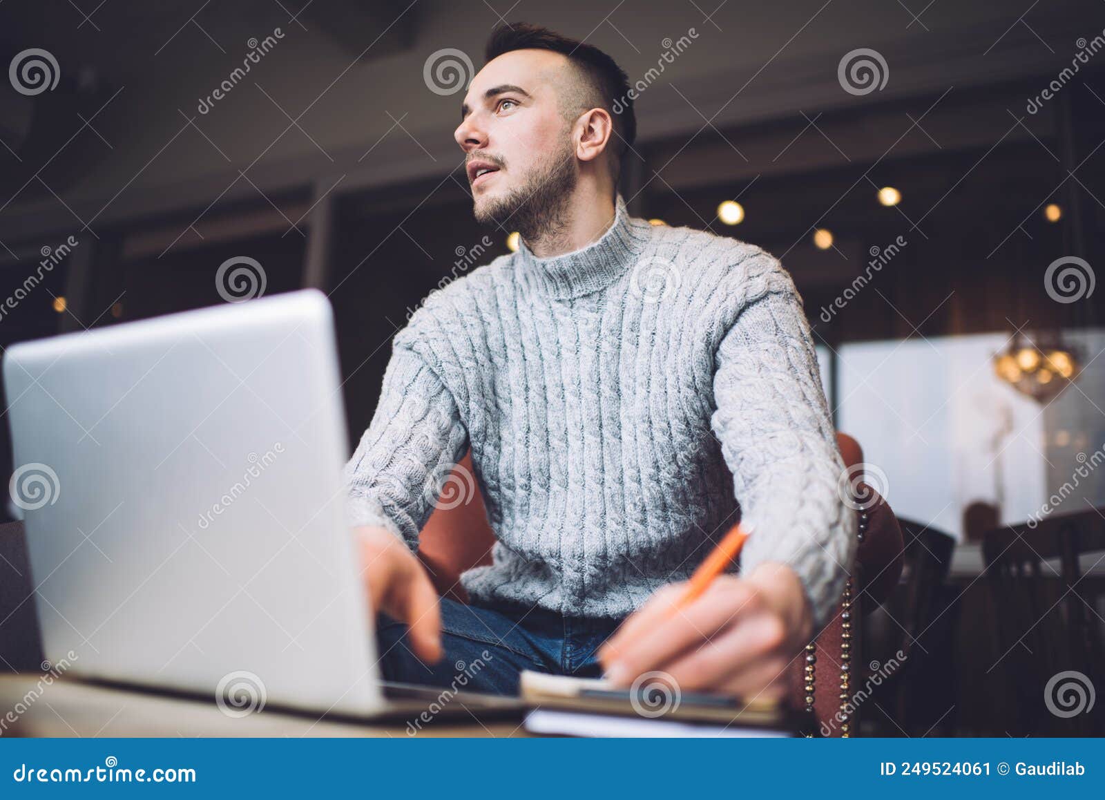 Calm Male Writer with Laptop Stock Image - Image of creative, modern ...