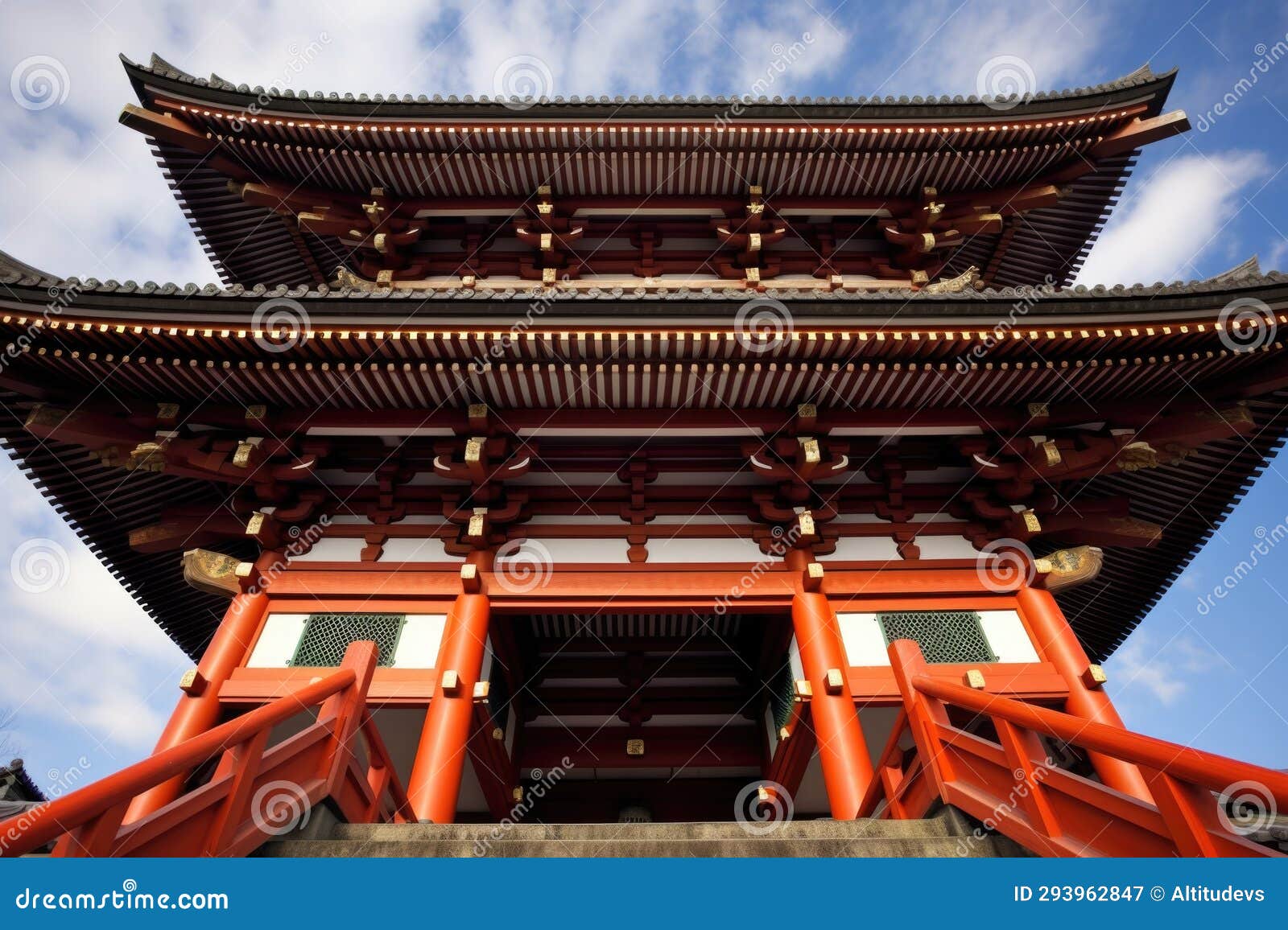 Low Angle of a Towering Shinto Shrine Gate Stock Image - Image of ...