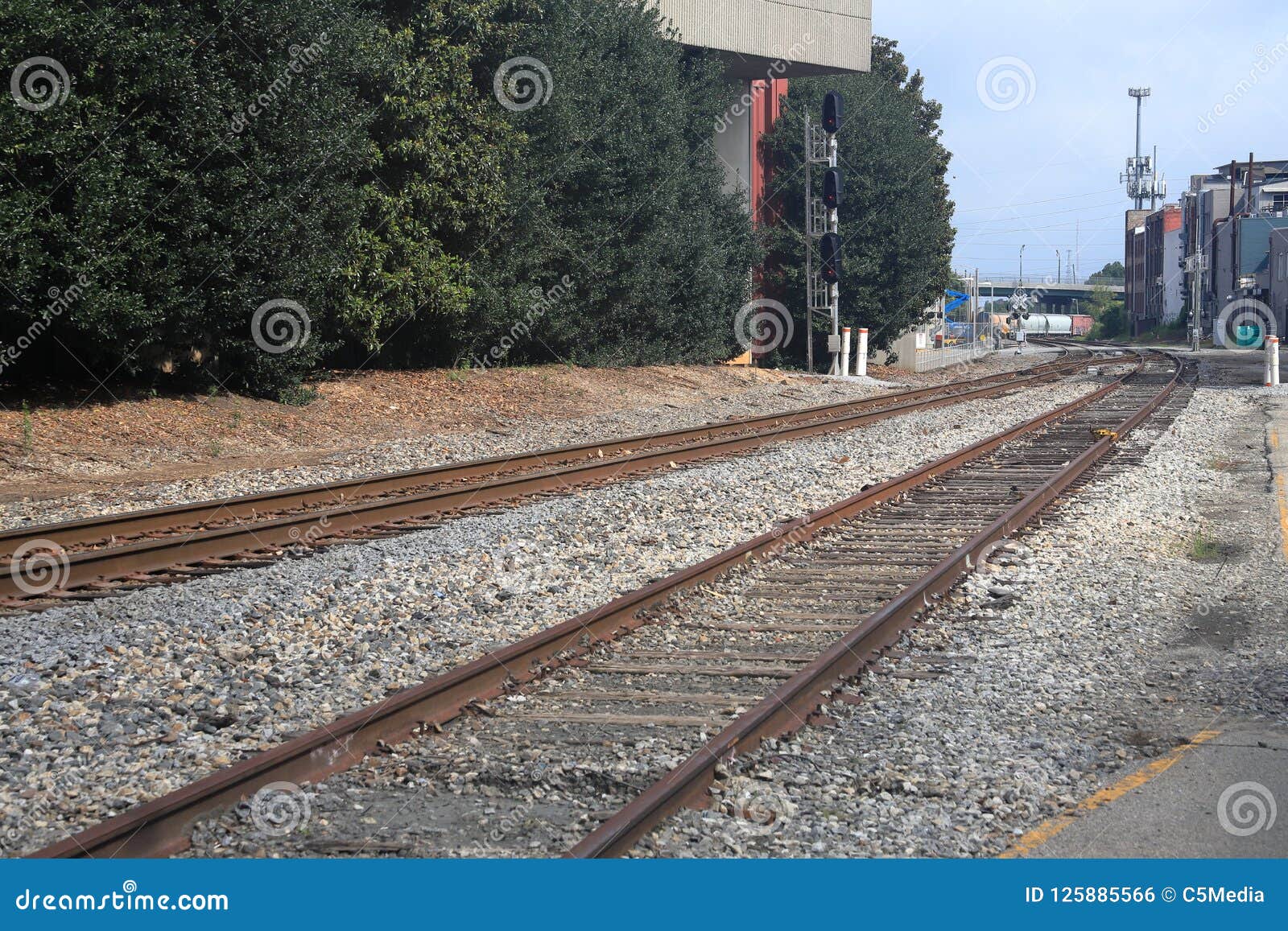 Train Tracks in Urban Setting Stock Photo - Image of iron, angle: 125885566