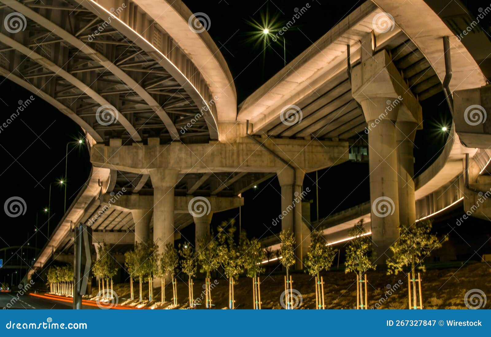 Low Angle Under Trails on the Bridge Expressway Road at Night Stock ...