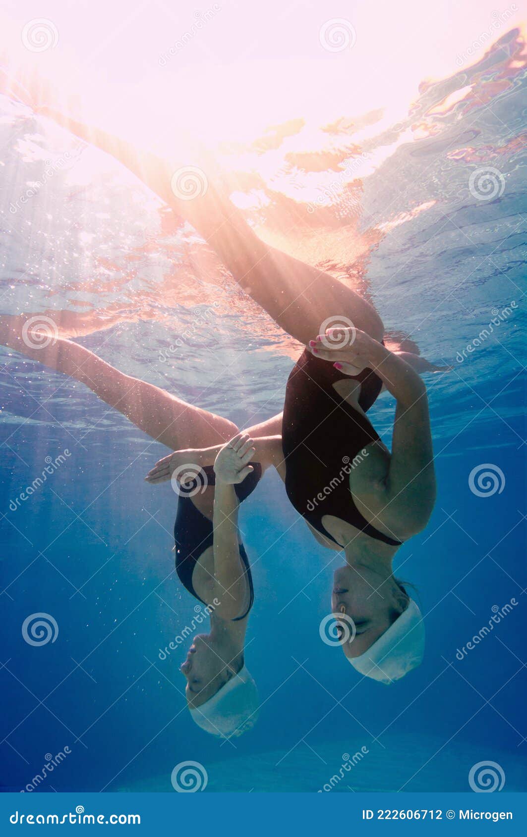 Underwater View of Synchronized Swimming Duet Stock Photo - Image of ...