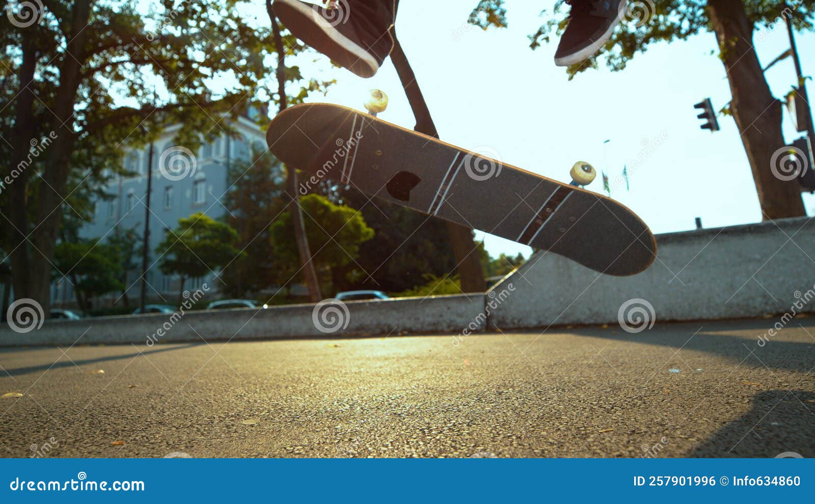 LOW ANGLE: Unrecognizable Skater Does a Cool Flip while Riding through ...
