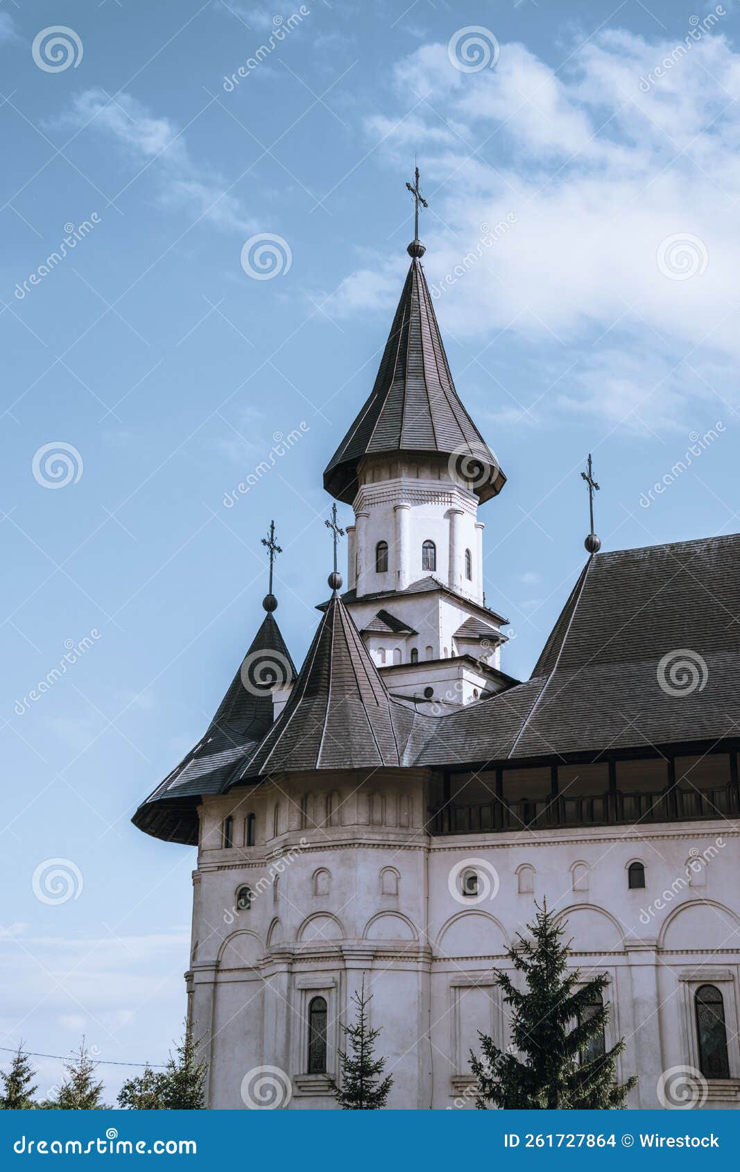 Low-angle Vertical of Hadambu Orthodox Monastery Against a Sunlit Clear ...