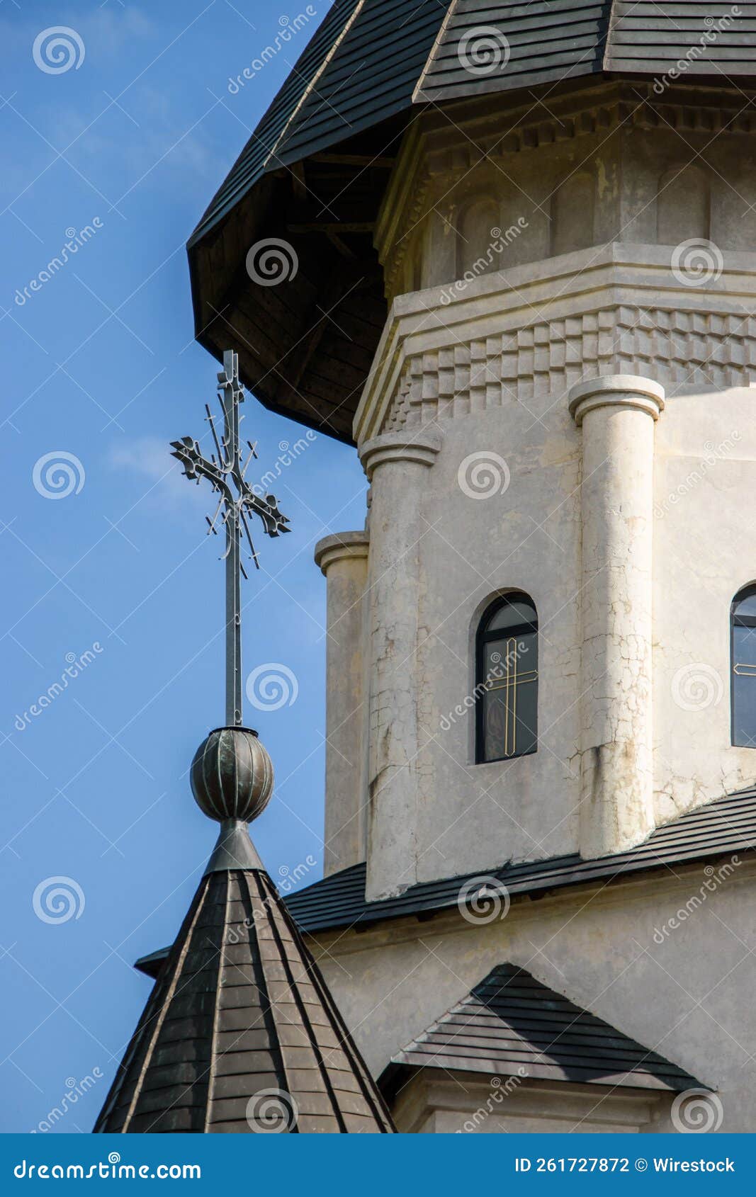 Low-angle Vertical of Hadambu Orthodox Monastery Against a Sunlit Clear ...