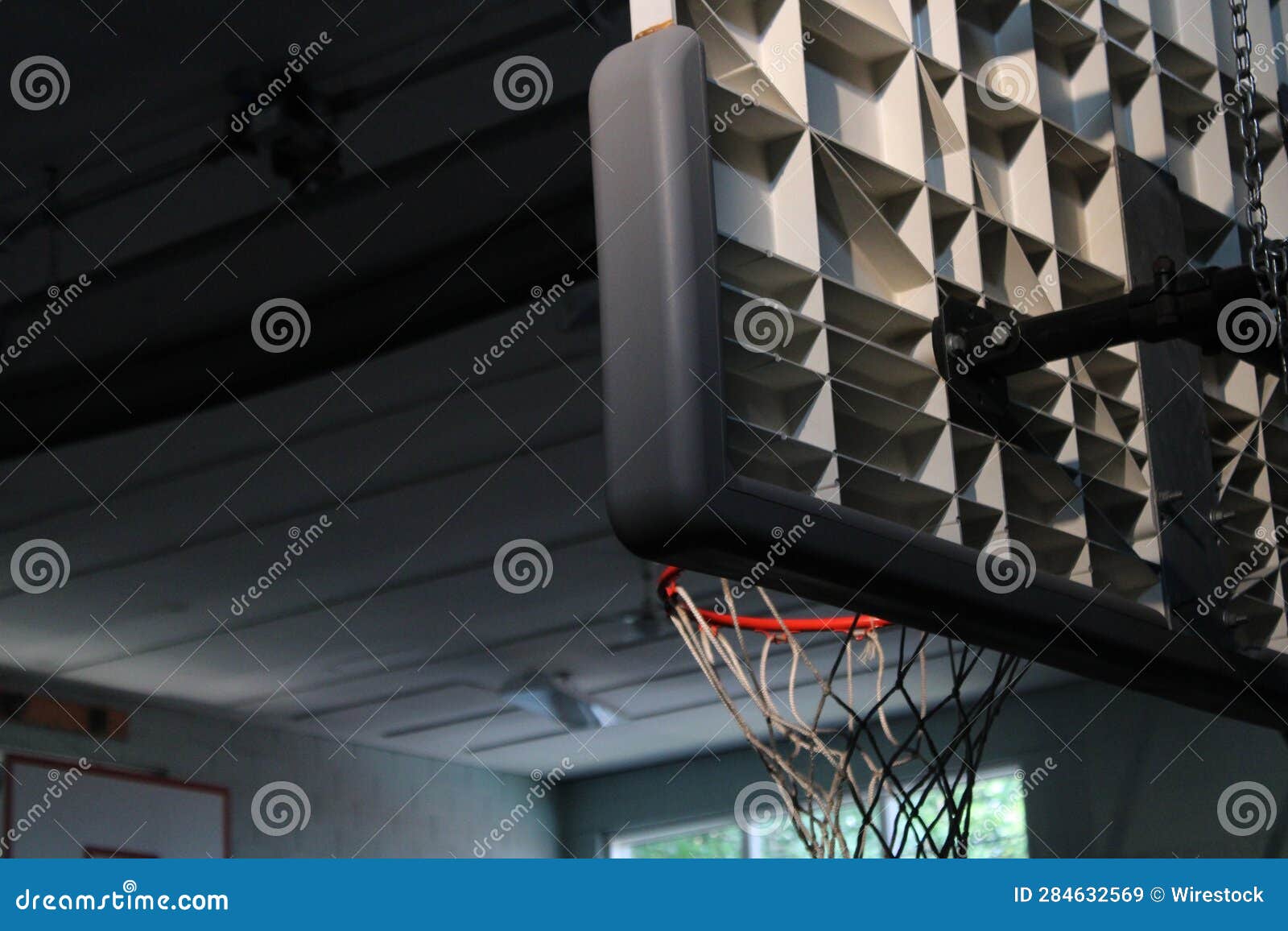 Low-angle View of a Basketball Hoop in a Gymnasium Stock Image - Image ...