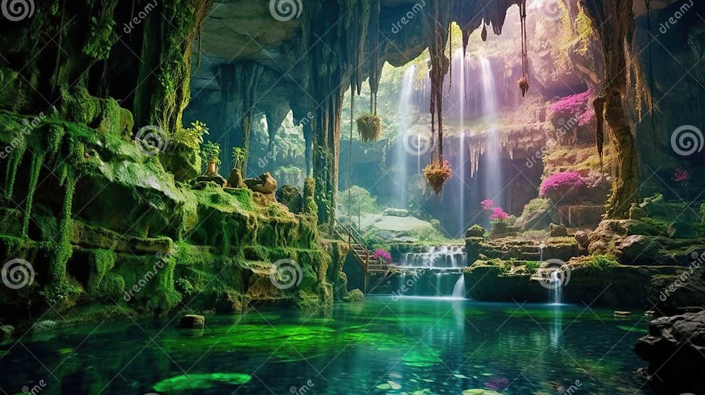 Low Angle View of a Beautiful Waterfall and Natural River Floating ...