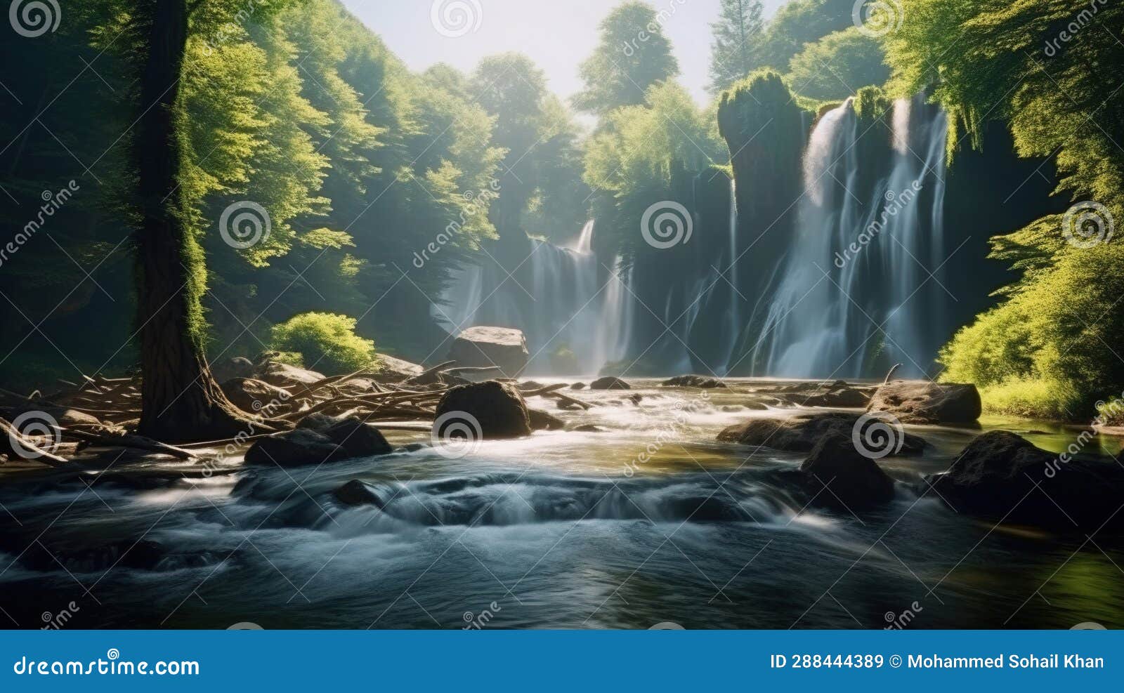 Low Angle View of a Beautiful Waterfall and Natural River Floating ...