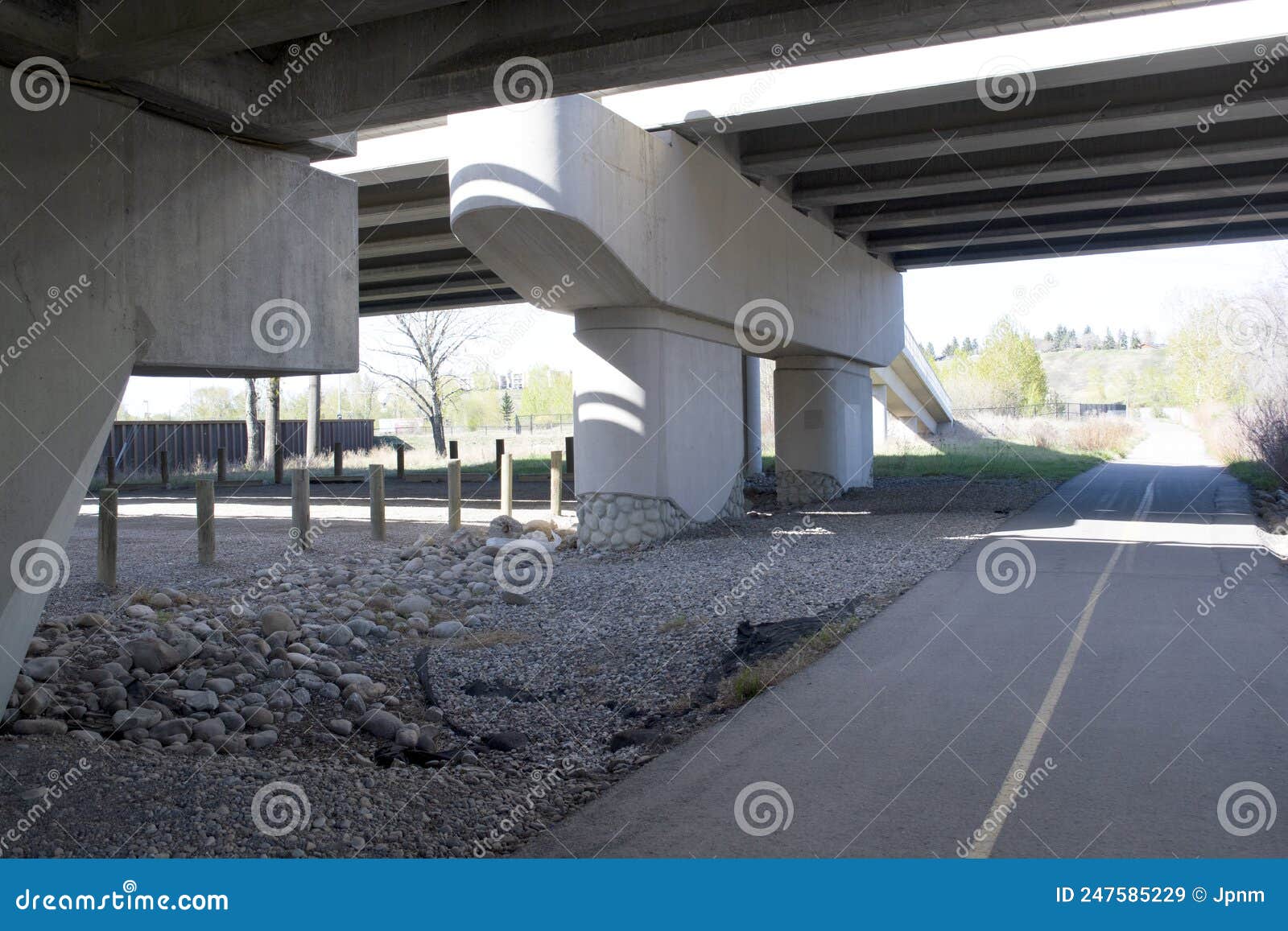 Low Angle View Below Overpass Bridge - Bike Hike Path Stock Image ...