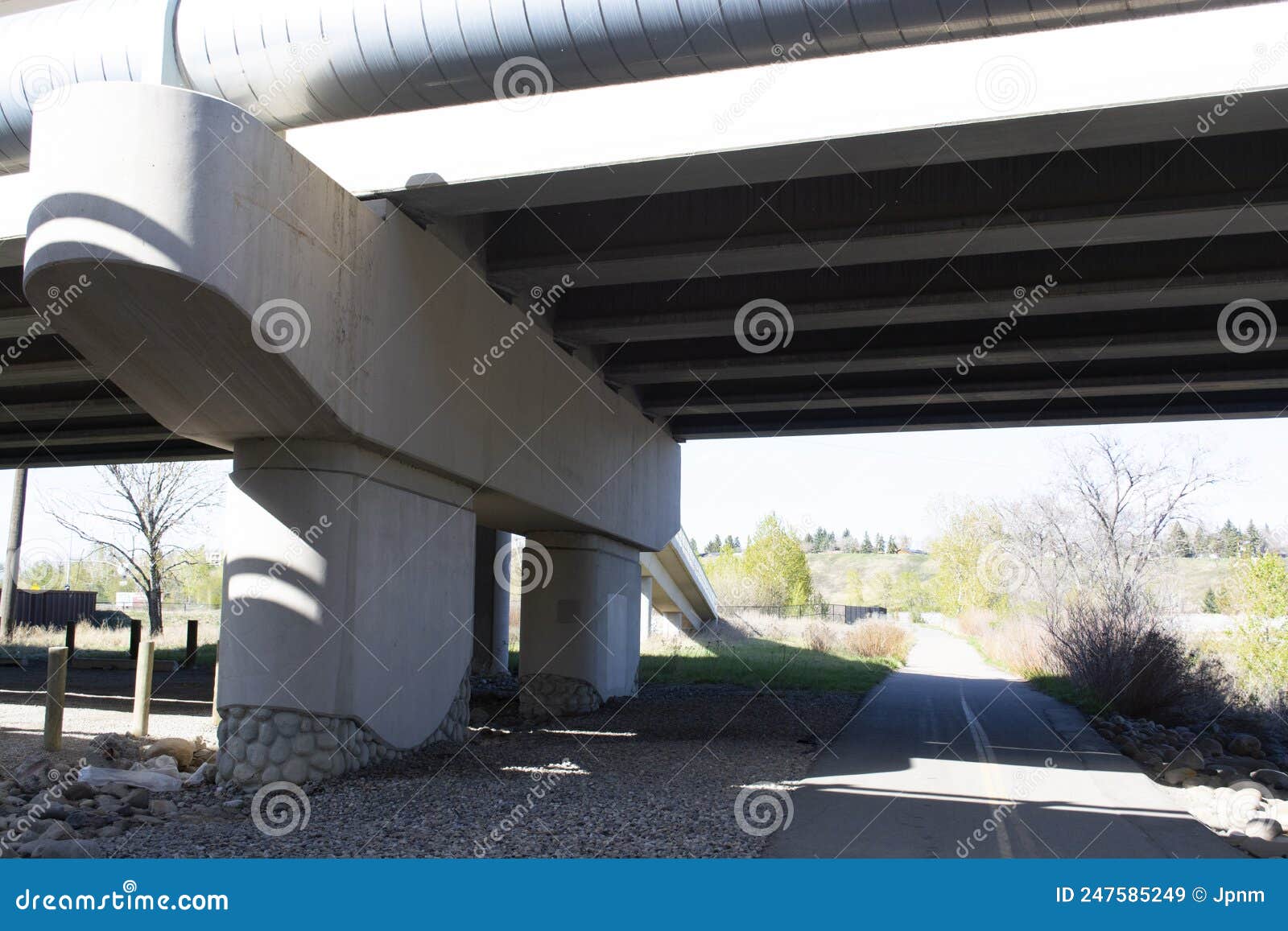 Low Angle View Below Overpass Bridge - Bike Hike Path Stock Image ...