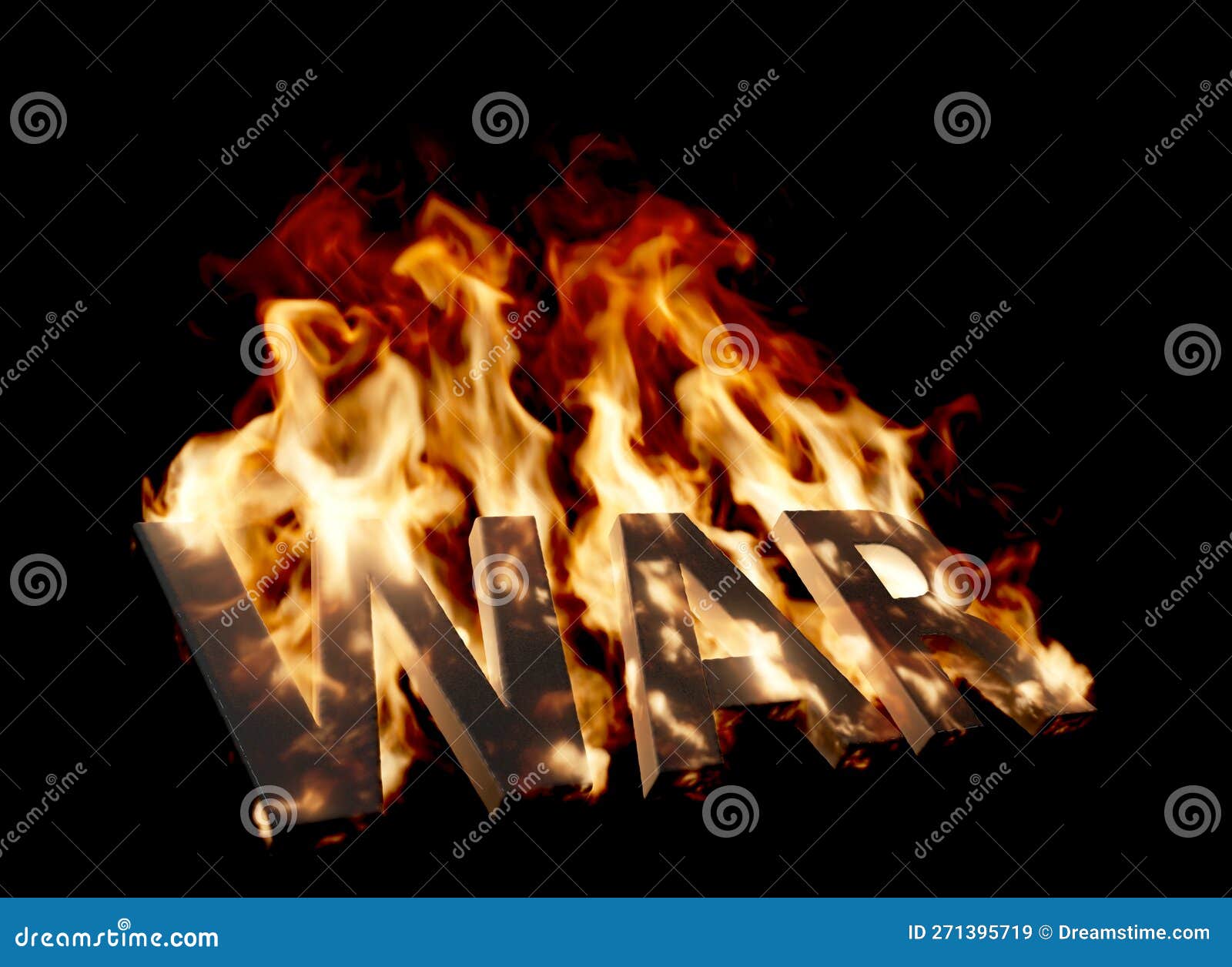 Low-angle View of Big WAR Word on Fire with High Flames on Black Stock ...